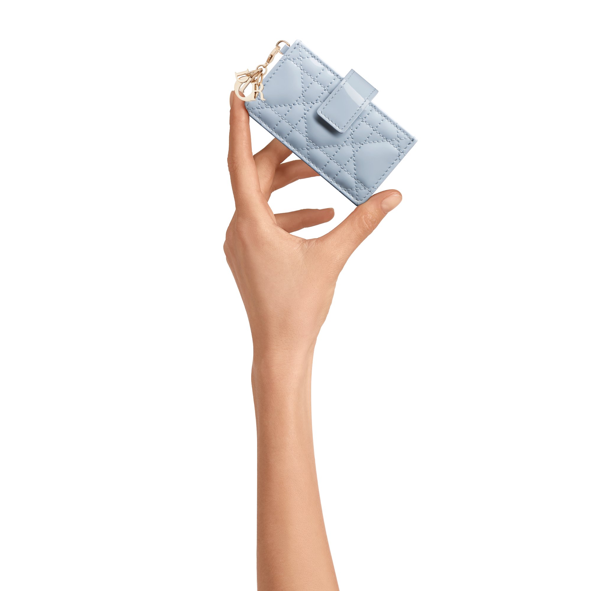 Lady Dior Jasmine Card Holder Pale Blue Patent Cannage Calfskin | DIOR
