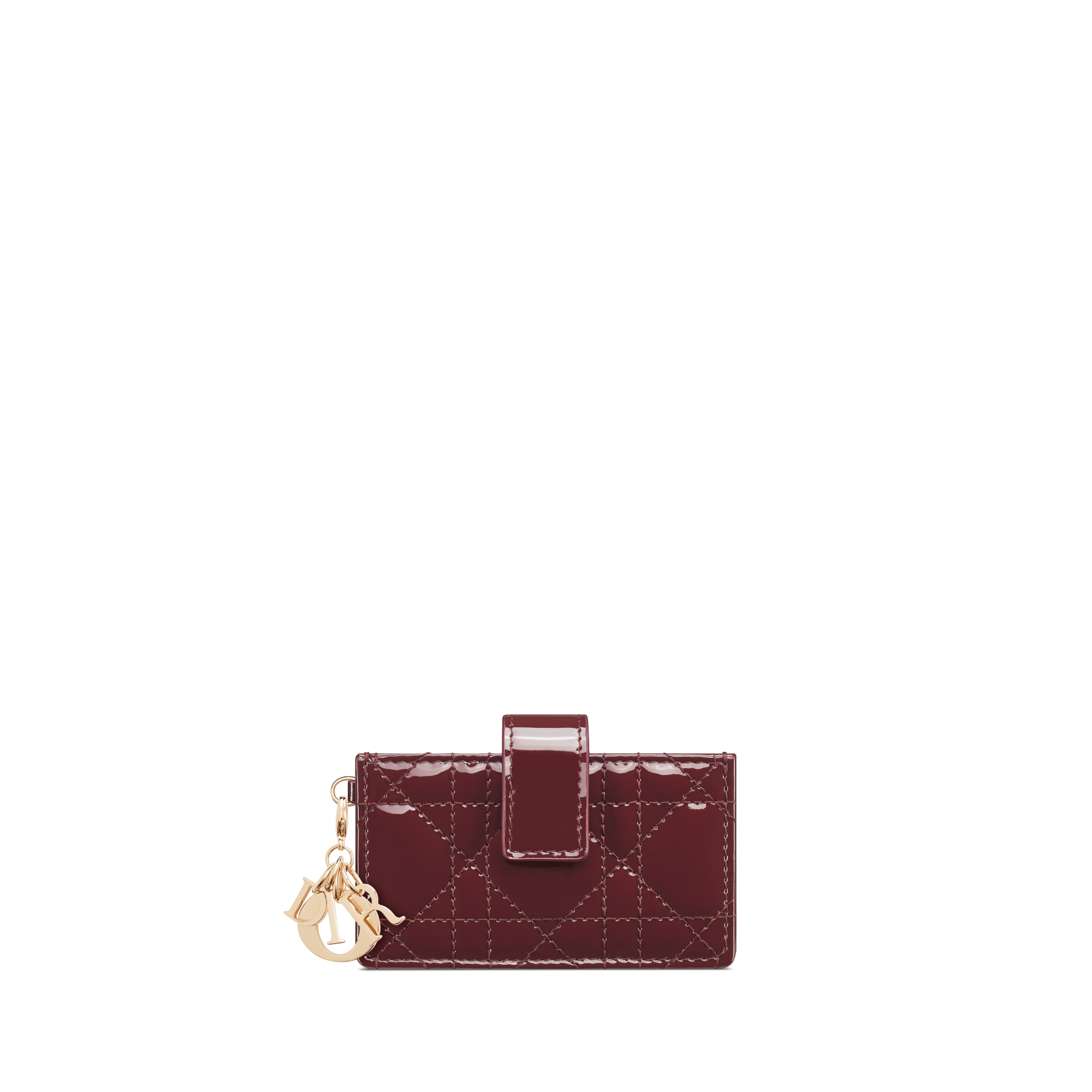 Porte-cartes Jasmine Lady Dior Cuir de veau Cannage verni rouge cerise ...