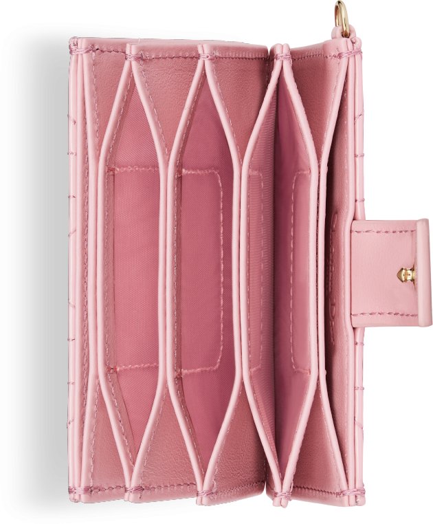 กระเป๋าใส่บัตร Lady Dior Jasmine หนังลูกวัวแบบหนังแก้วลาย Cannage สีเม ...