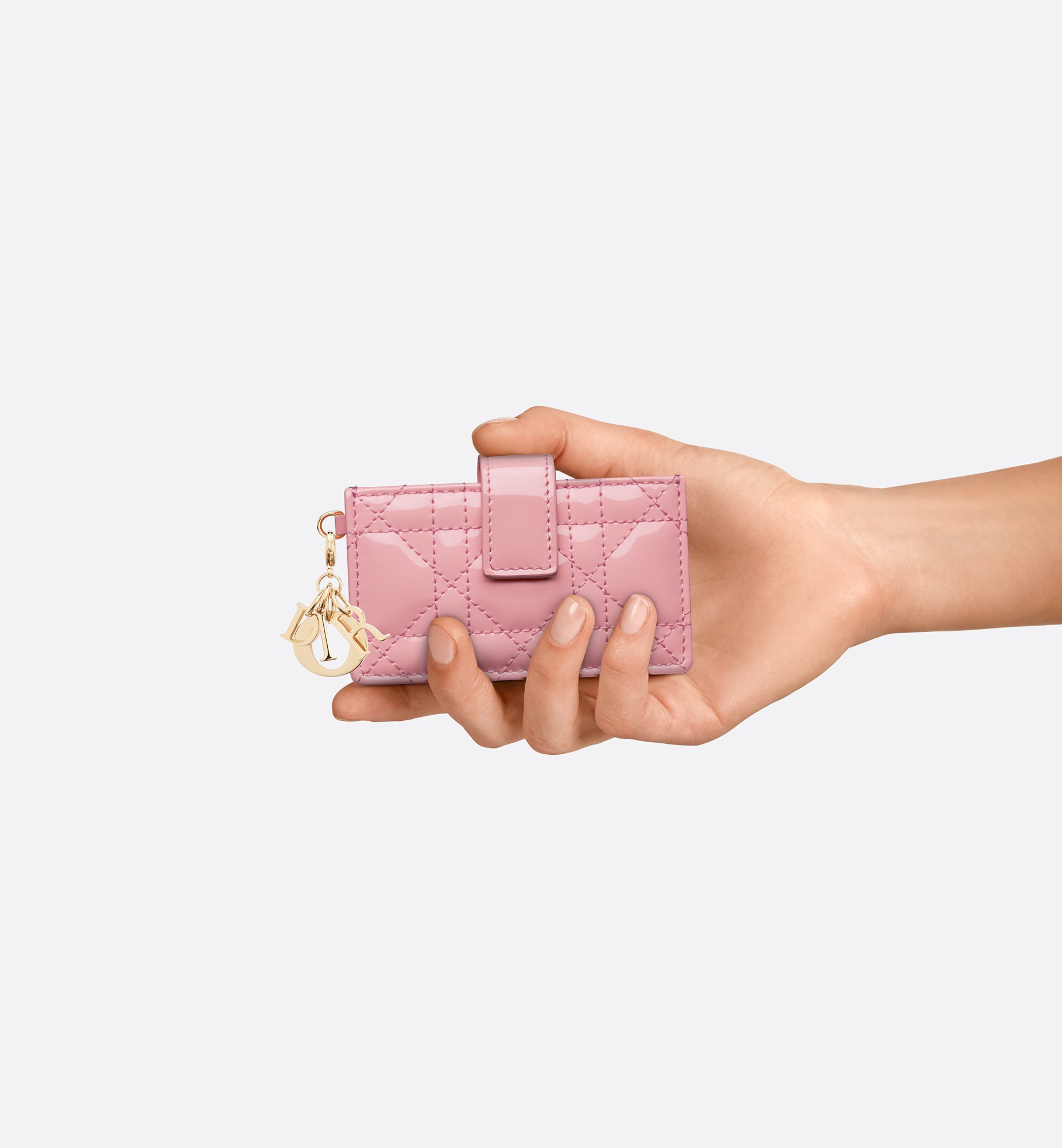 Lady Dior Jasmine Card Holder Melocoton Pink Patent Cannage Calfskin | DIOR