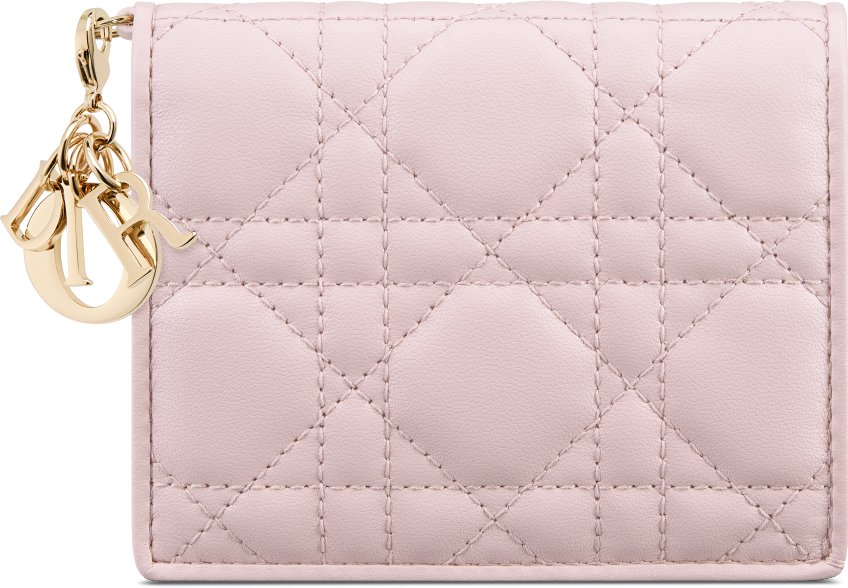 Mini Portefeuille Gardenia Lady Dior Cuir D Agneau Cannage Rose Pâle Dior