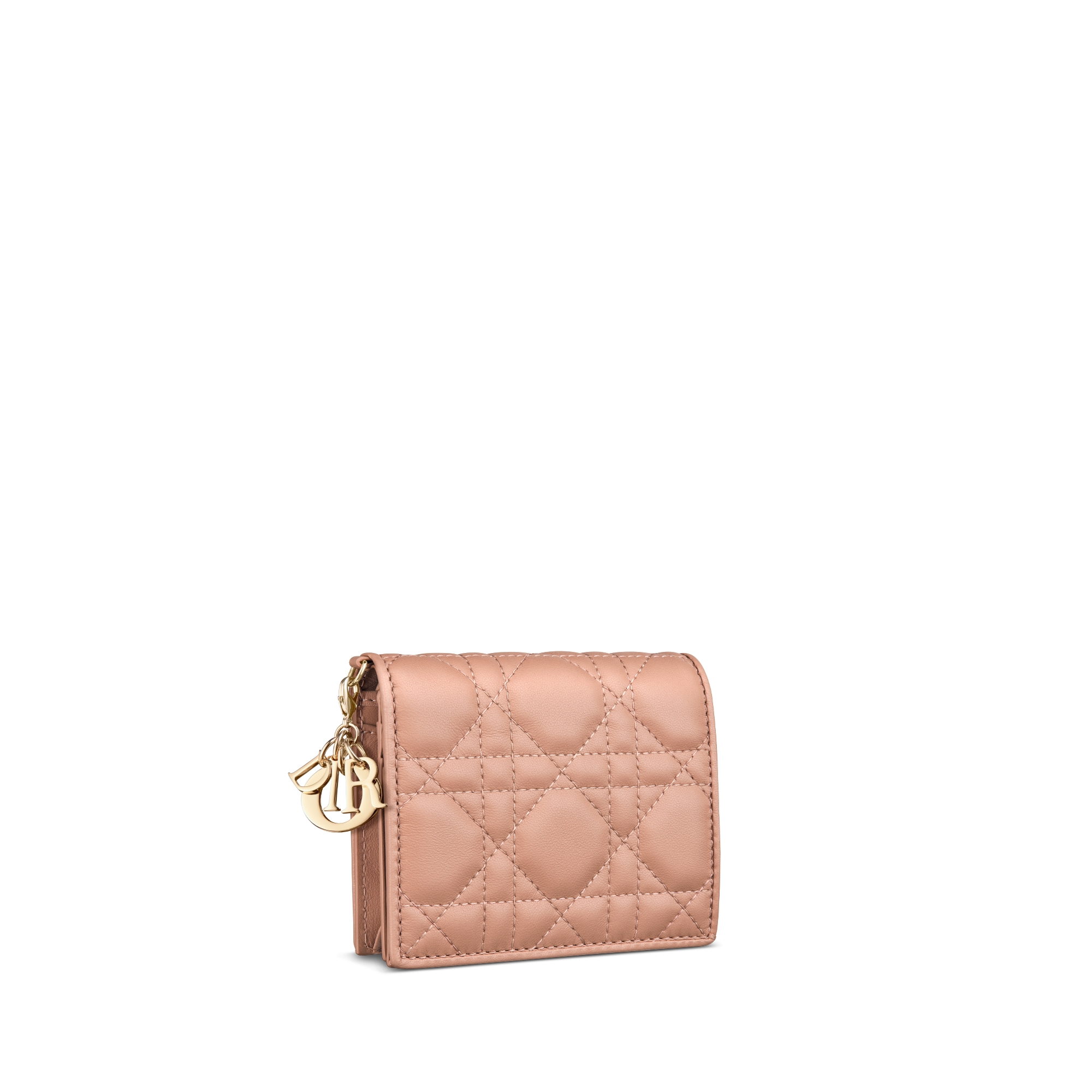 Cartera mini Lady Dior Gardenia Piel de cordero Cannage color Rose des ...