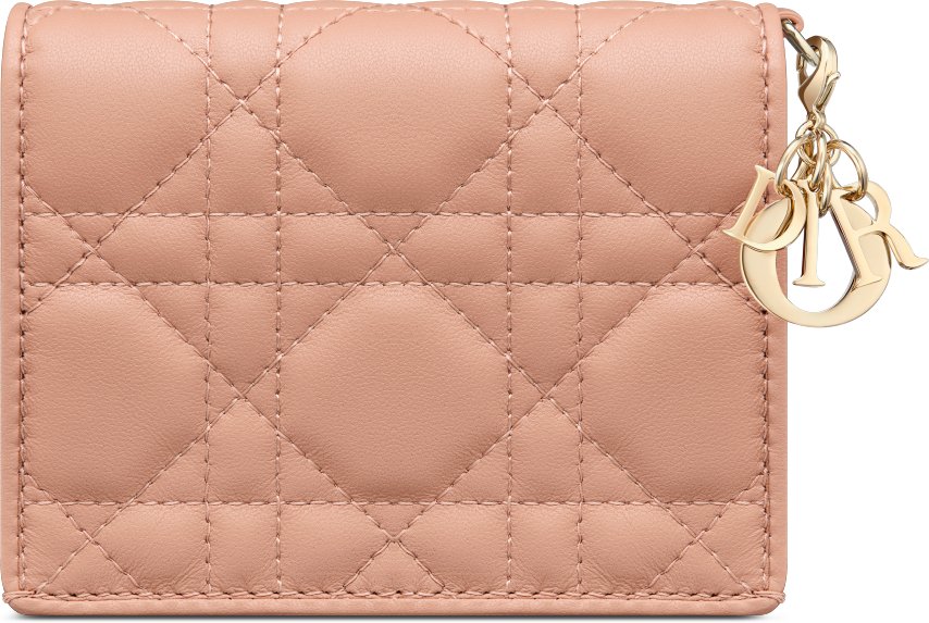 Cartera mini Lady Dior Gardenia Piel de cordero Cannage color Rose des ...