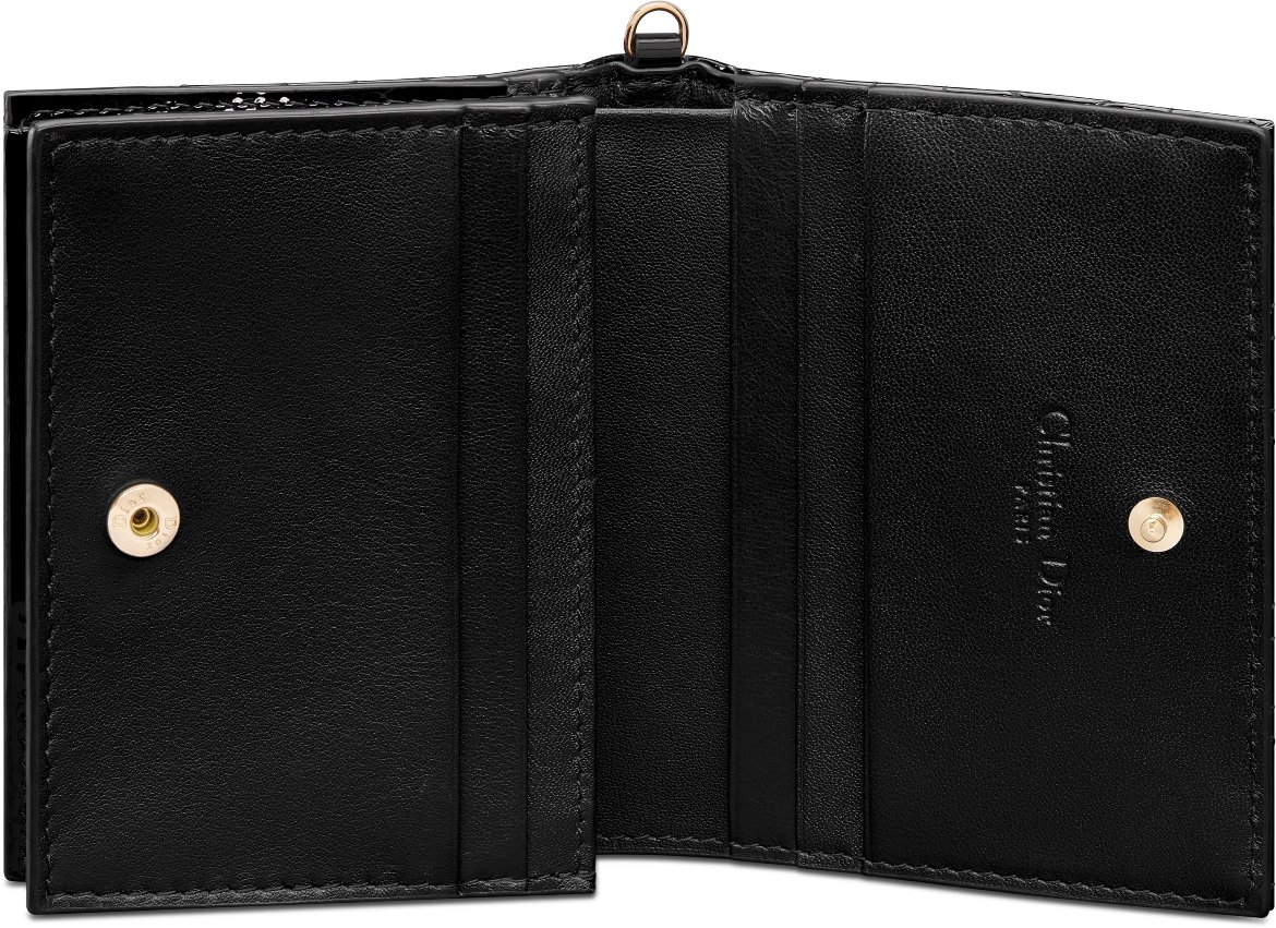 Mini Lady Dior Gardenia Wallet Black Patent Cannage Calfskin | DIOR