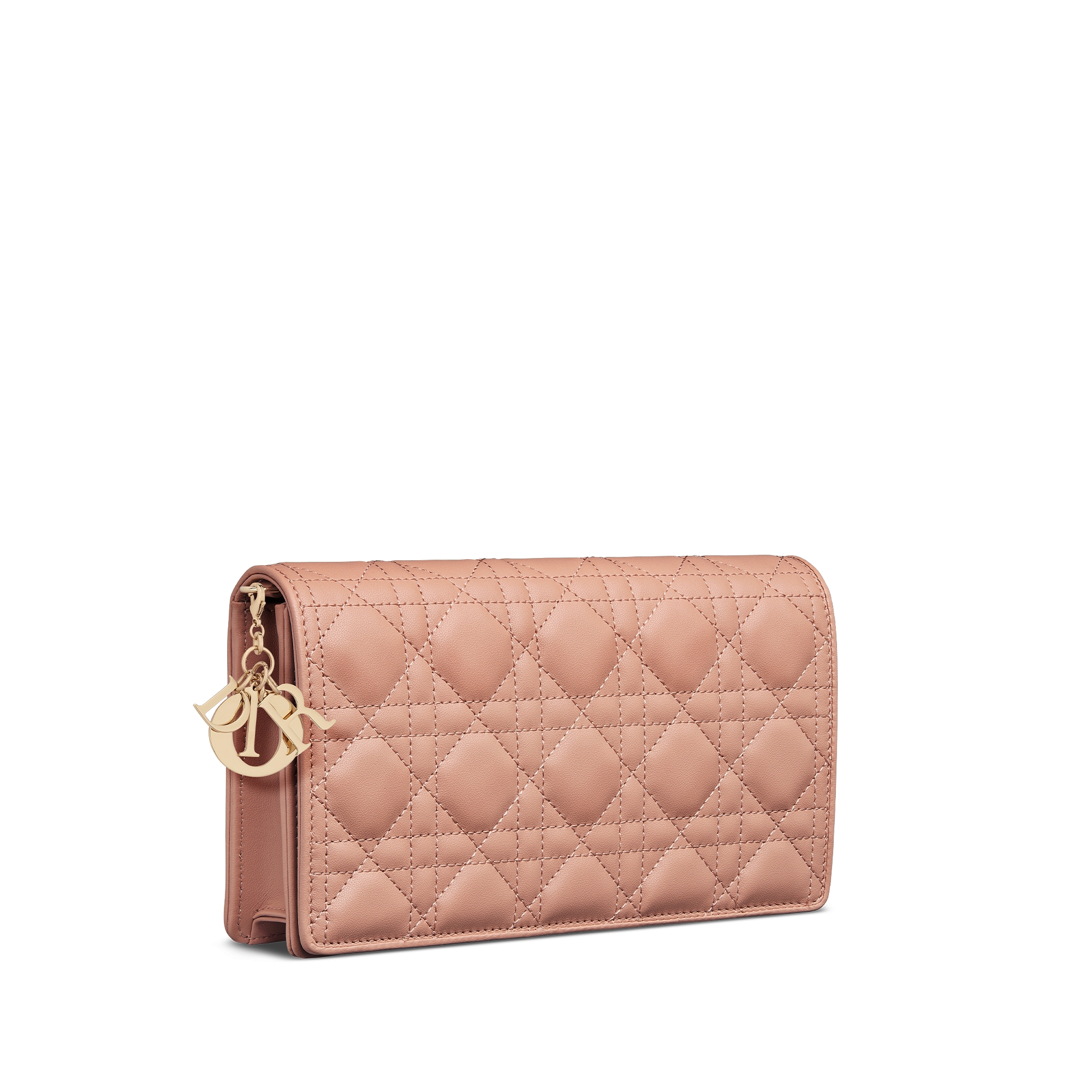 Lady Dior Pouch with Chain Rose des Vents Cannage Lambskin | DIOR