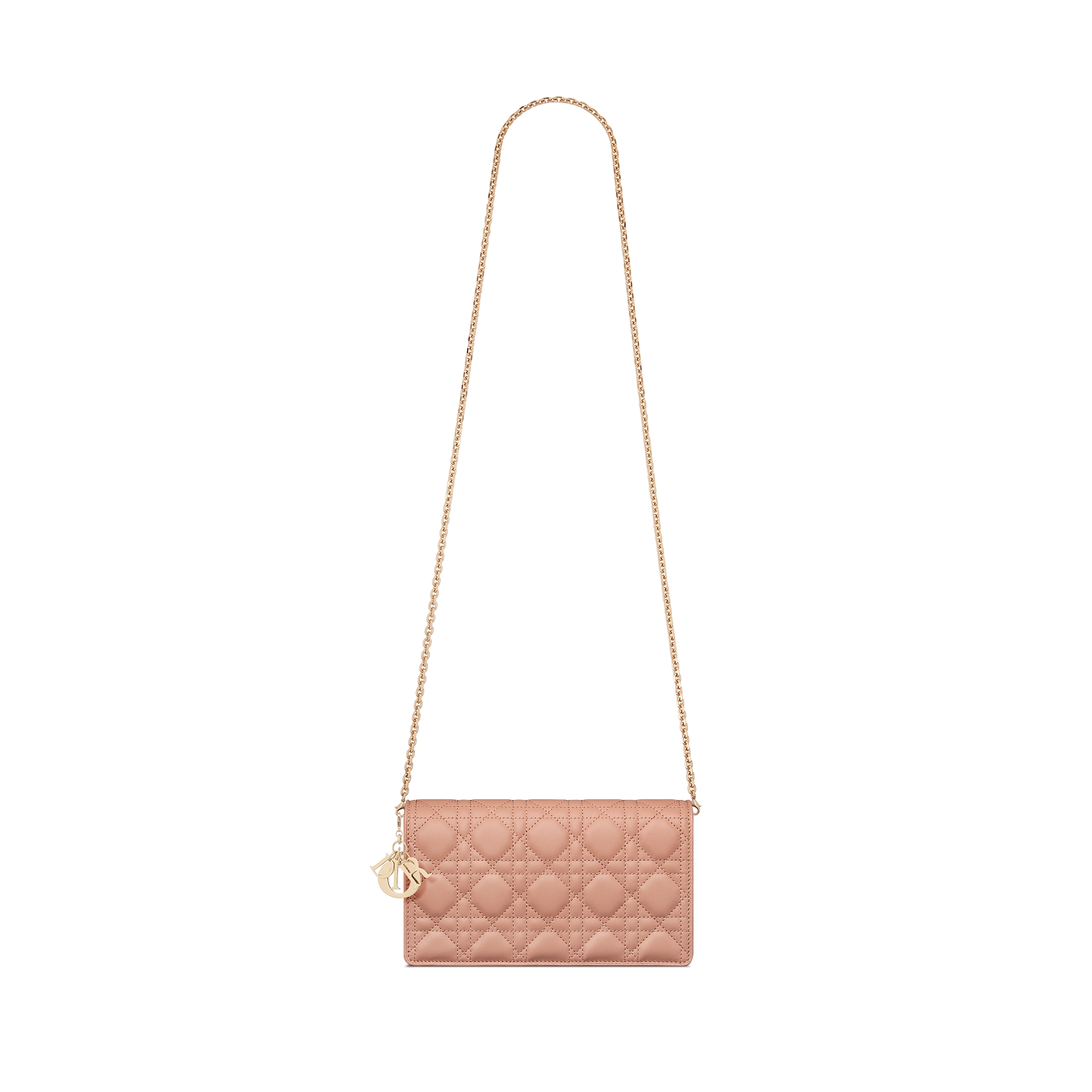 Lady Dior Pouch with Chain Rose des Vents Cannage Lambskin | DIOR