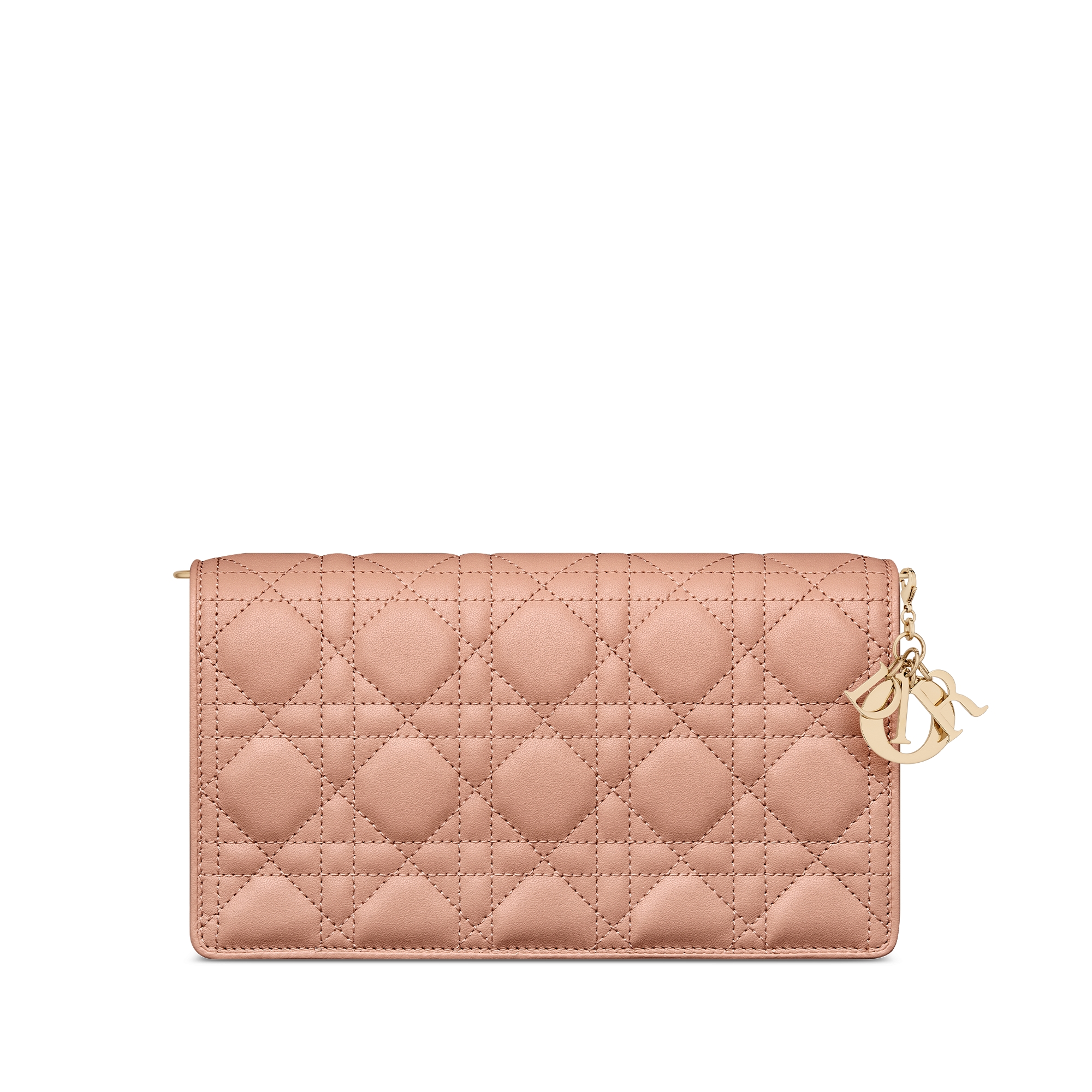 Lady Dior Pouch with Chain Rose des Vents Cannage Lambskin | DIOR