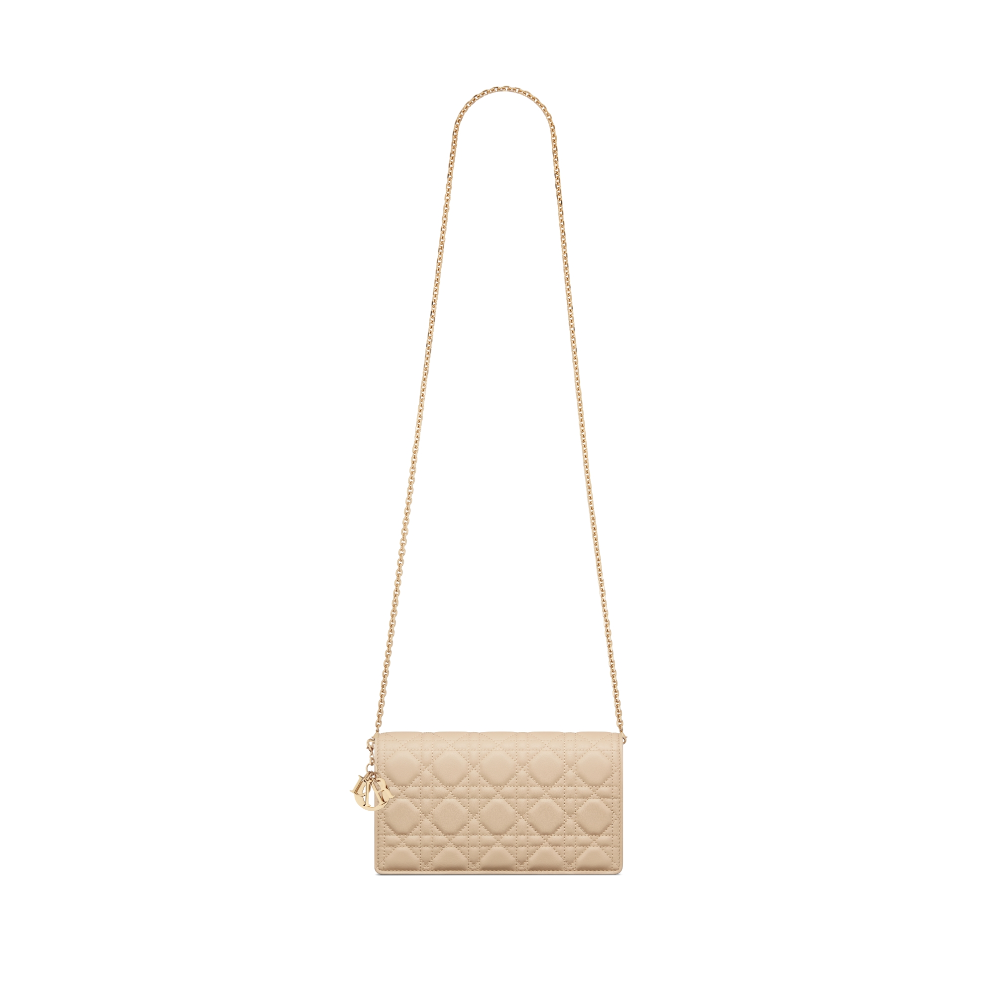 Lady Dior Pouch with Chain Powder Beige Cannage Lambskin | DIOR