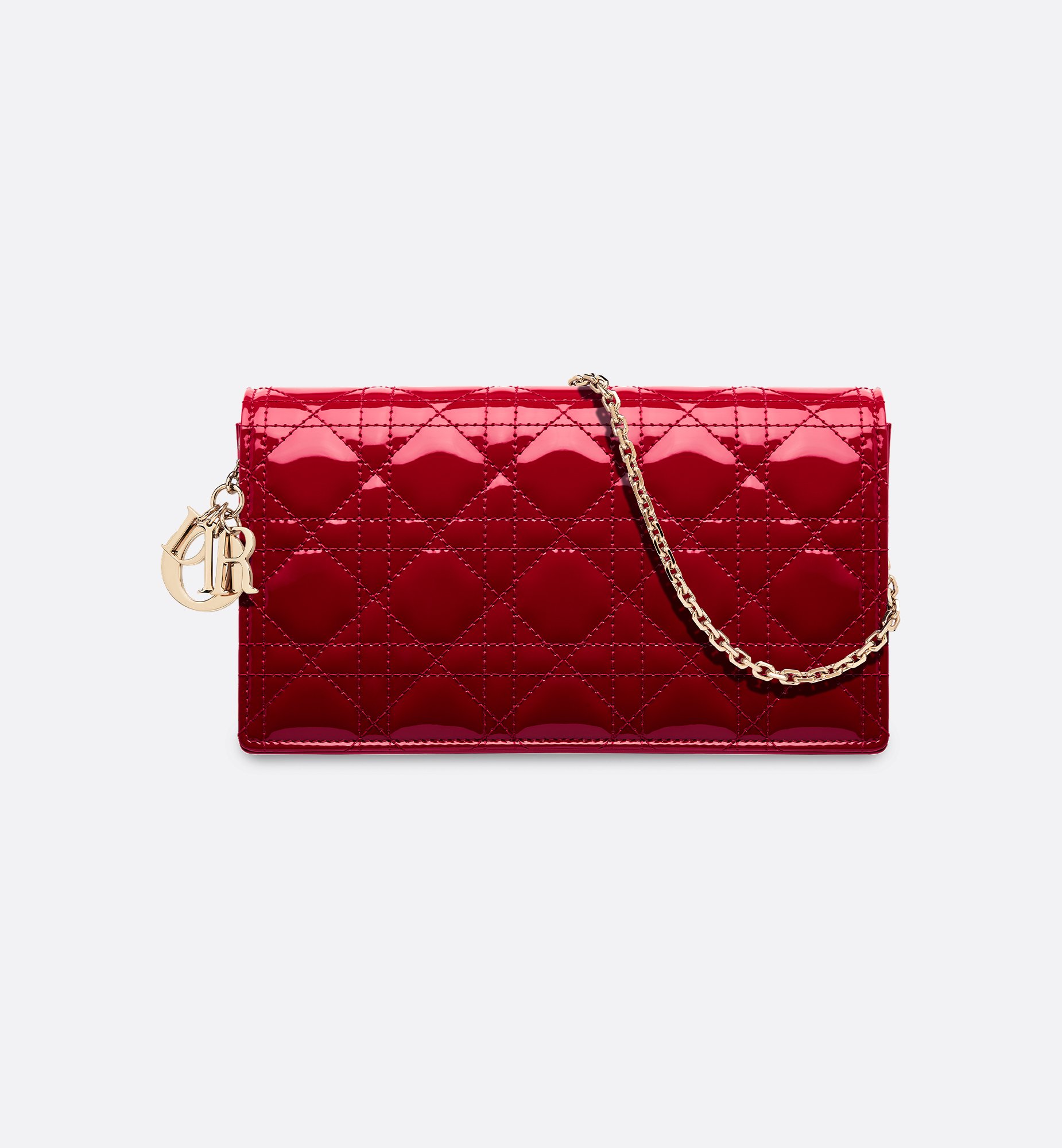 Lady Dior Pouch with Chain Cherry Red Patent Cannage Lady Dior Pouch with Chain Cherry Red Patent Cannage