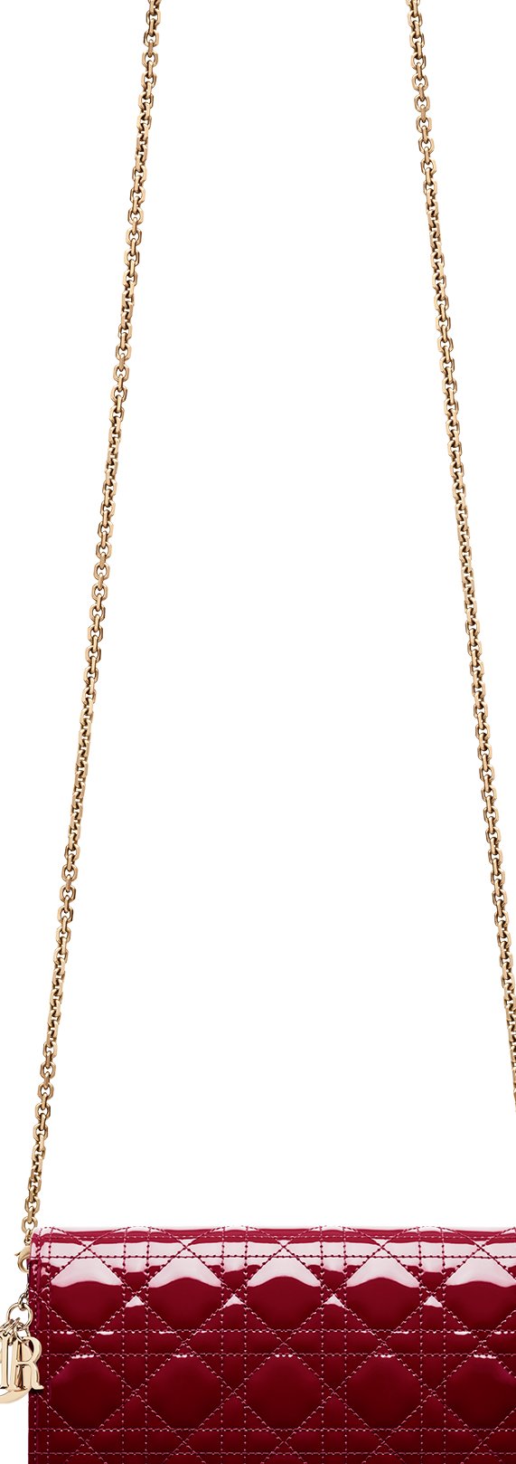 Lady Dior Pouch with Chain Cherry Red Patent Cannage Calfskin | DIOR