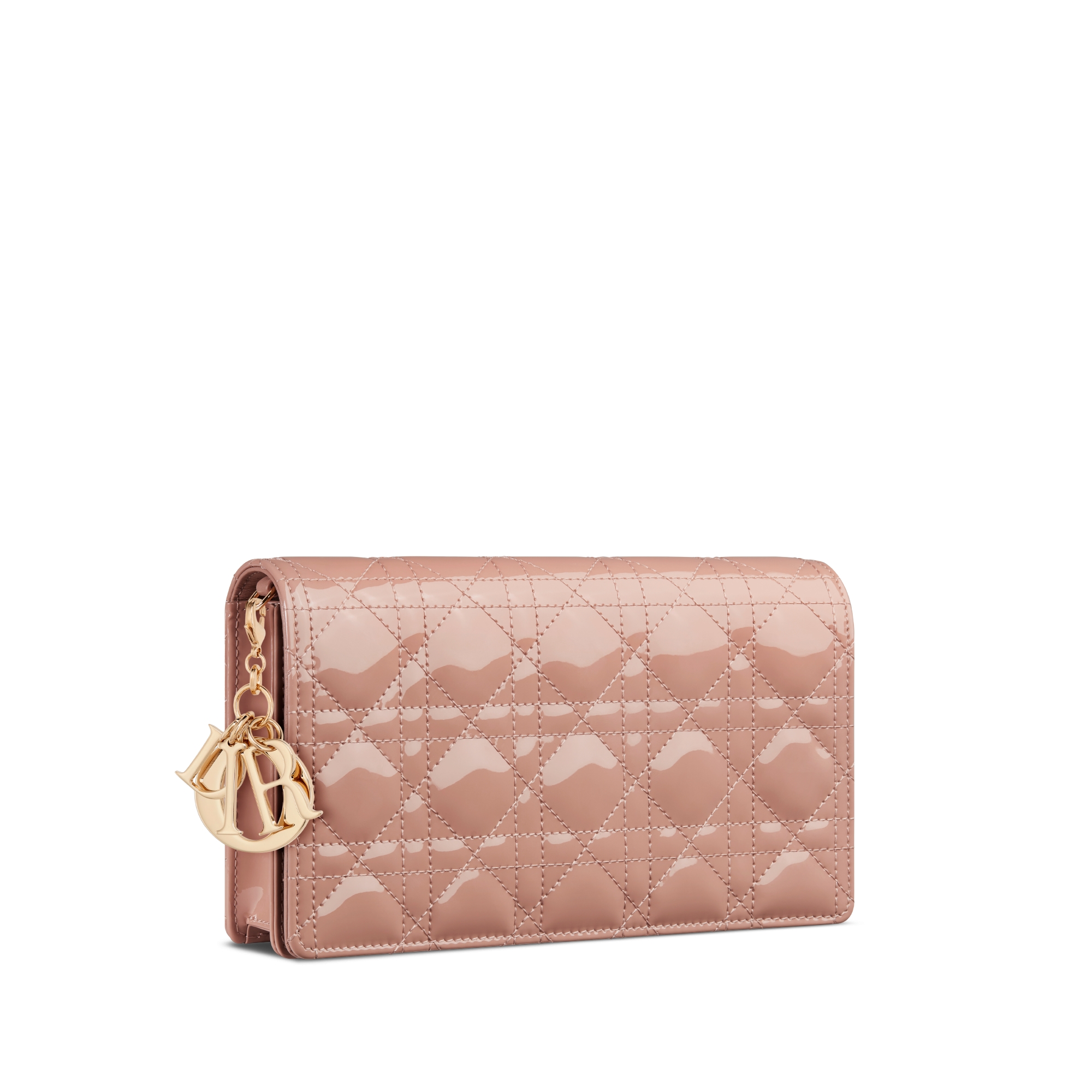 Lady Dior Pouch with Chain Rose Des Vents Patent Cannage Calfskin | DIOR