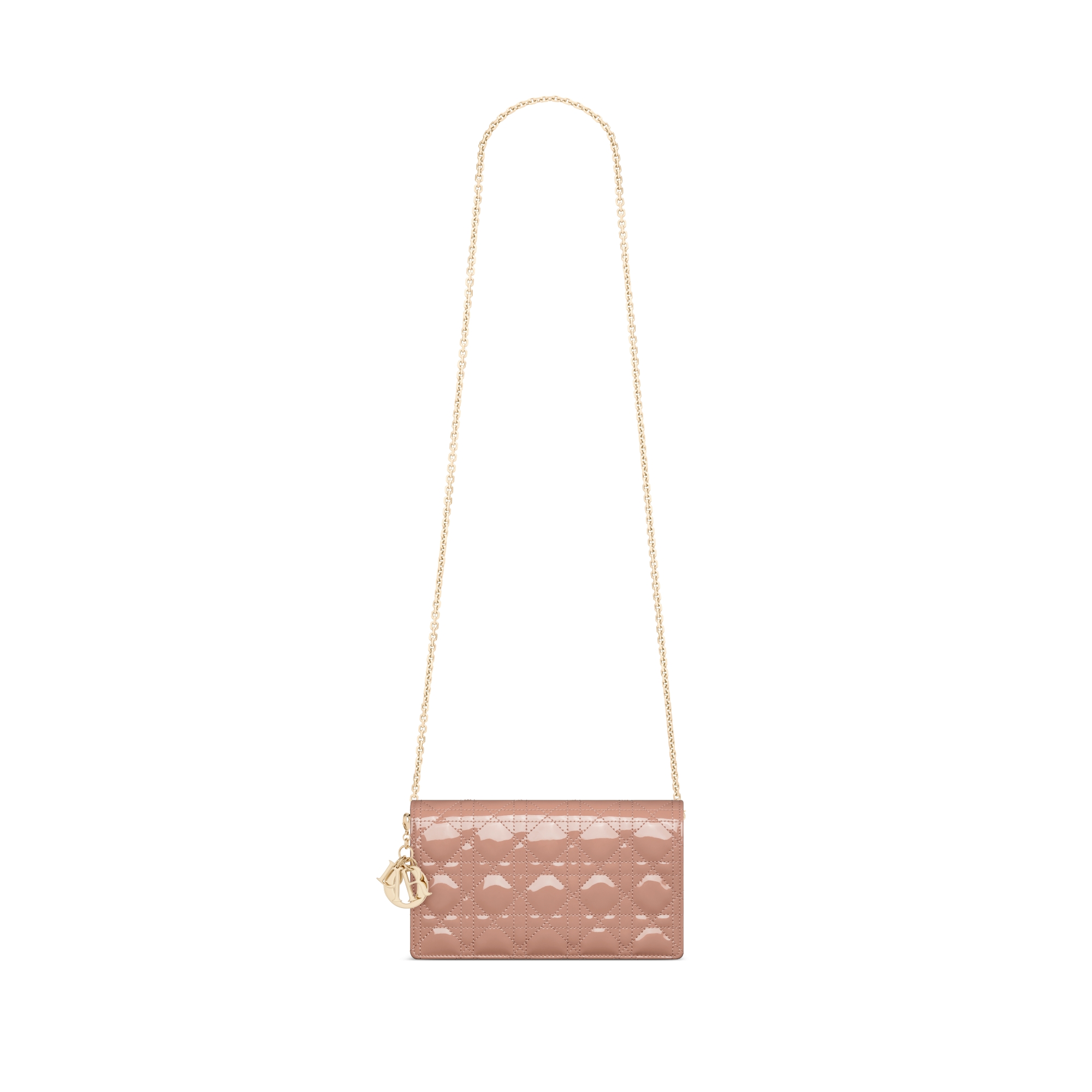 Lady Dior Pouch with Chain Rose Des Vents Patent Cannage Calfskin | DIOR