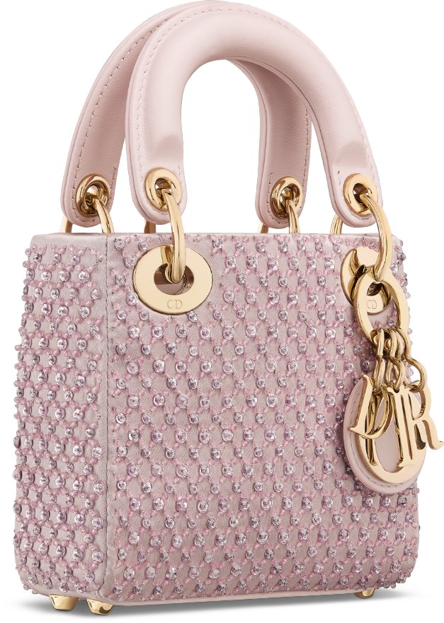 Lady Dior Microtasche Satin mit Perlenstickerei und Metallfaden in Rosa | DIOR