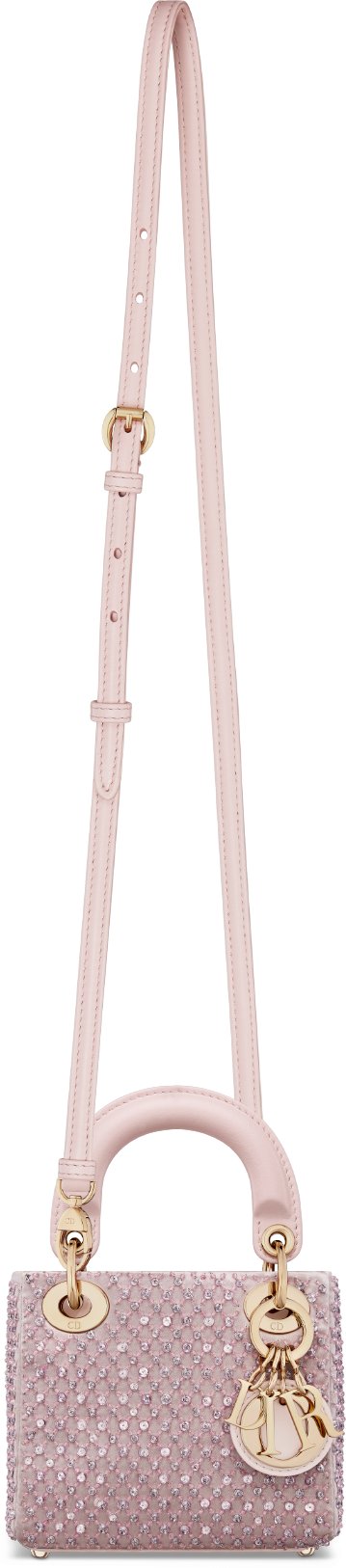 Lady Dior Microtasche Satin mit Perlenstickerei und Metallfaden in Rosa | DIOR