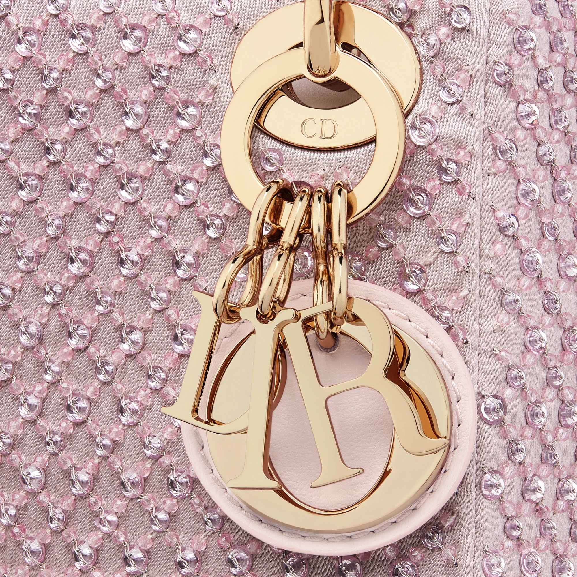 Lady Dior Microtasche Satin mit Perlenstickerei und Metallfaden in Rosa | DIOR