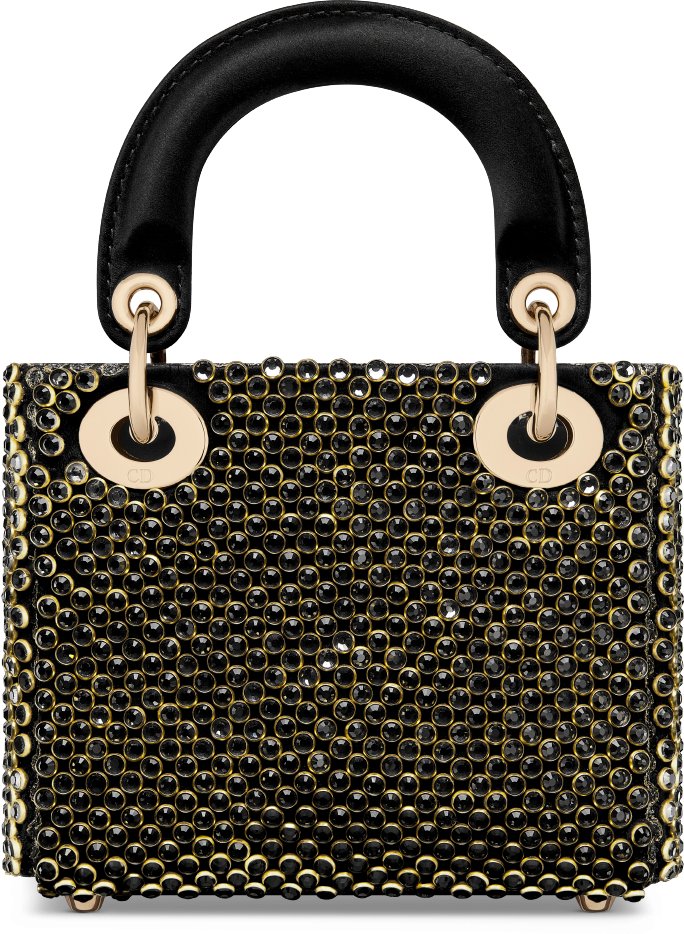 Lady Dior Micro Bag Black Satin Embroidered with White Strass | DIOR