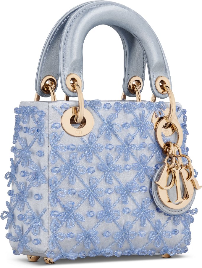 Lady Dior Microtasche Satin mit Perlenstickerei in Himmelblau | DIOR