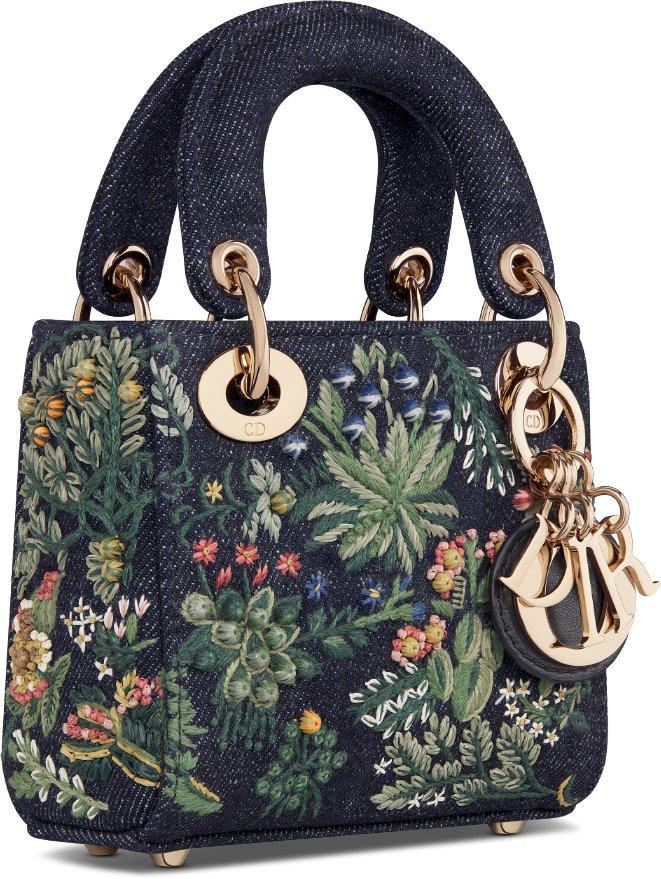 Lady Dior Micro Bag Blue Denim Embroidered with Multicolor Millefiori ...