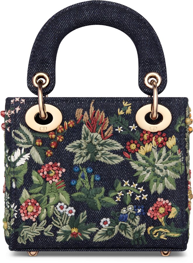 Lady Dior Micro Bag Blue Denim Embroidered with Multicolor Millefiori ...