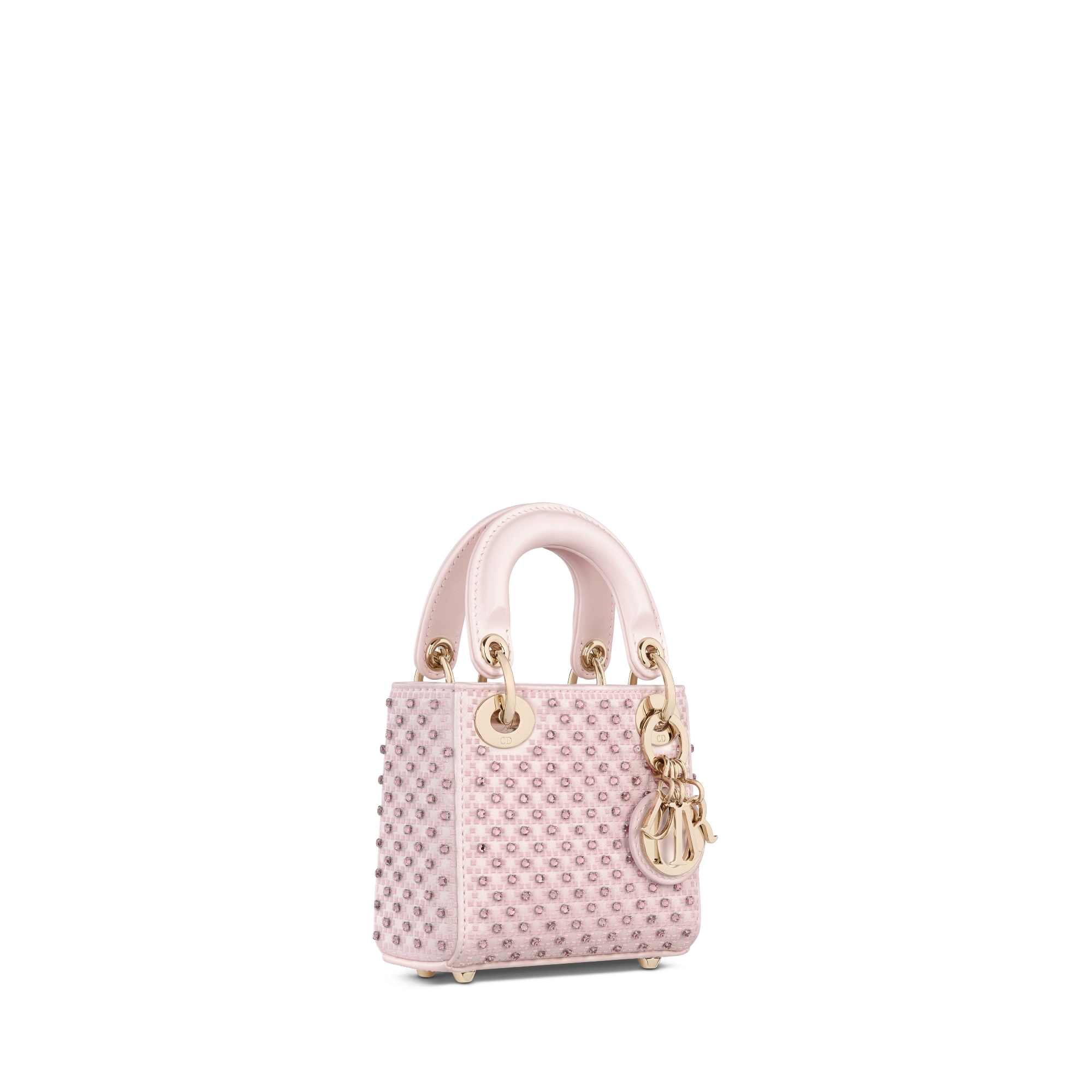 Lady Dior Micro Bag Pink Satin Embroidered with 3D Flowers and Strass ...