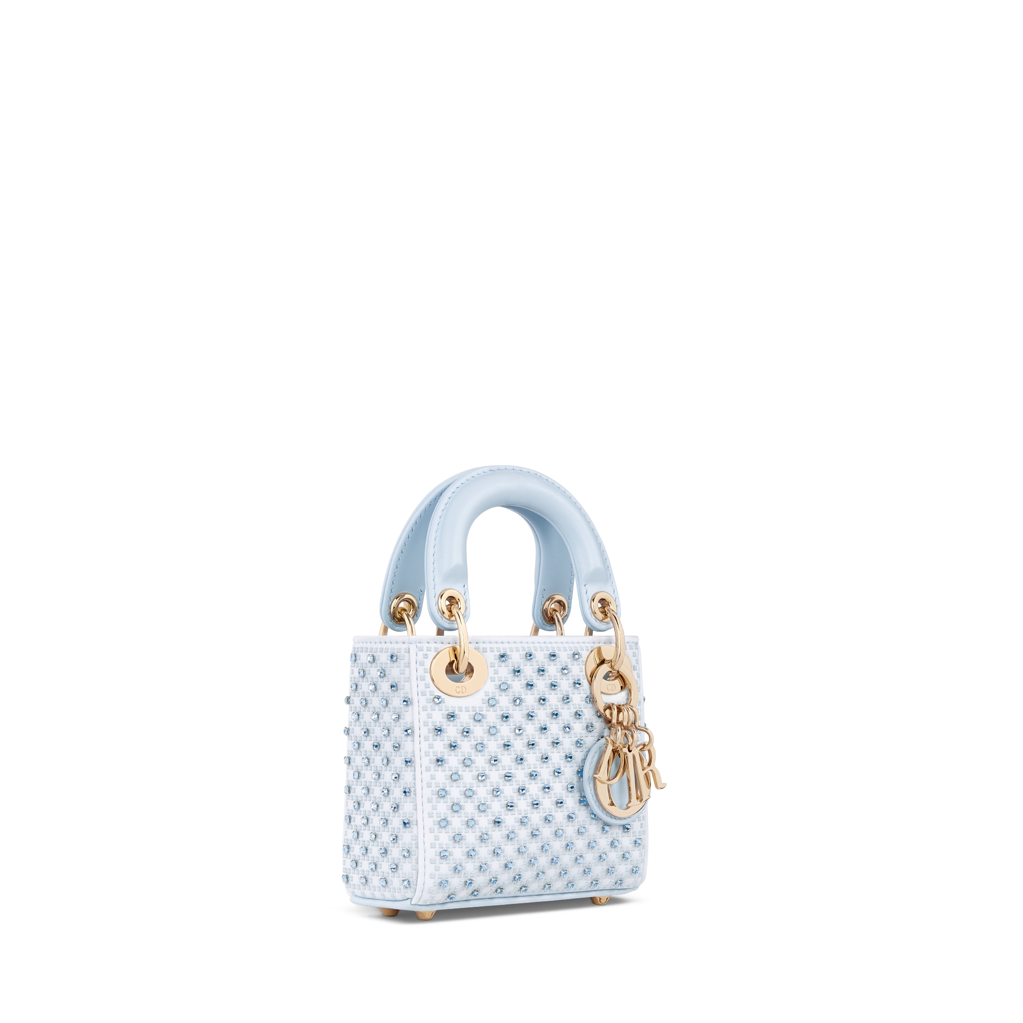 Lady Dior Micro Bag Sky Blue Satin Embroidered with 3D Flowers and ...
