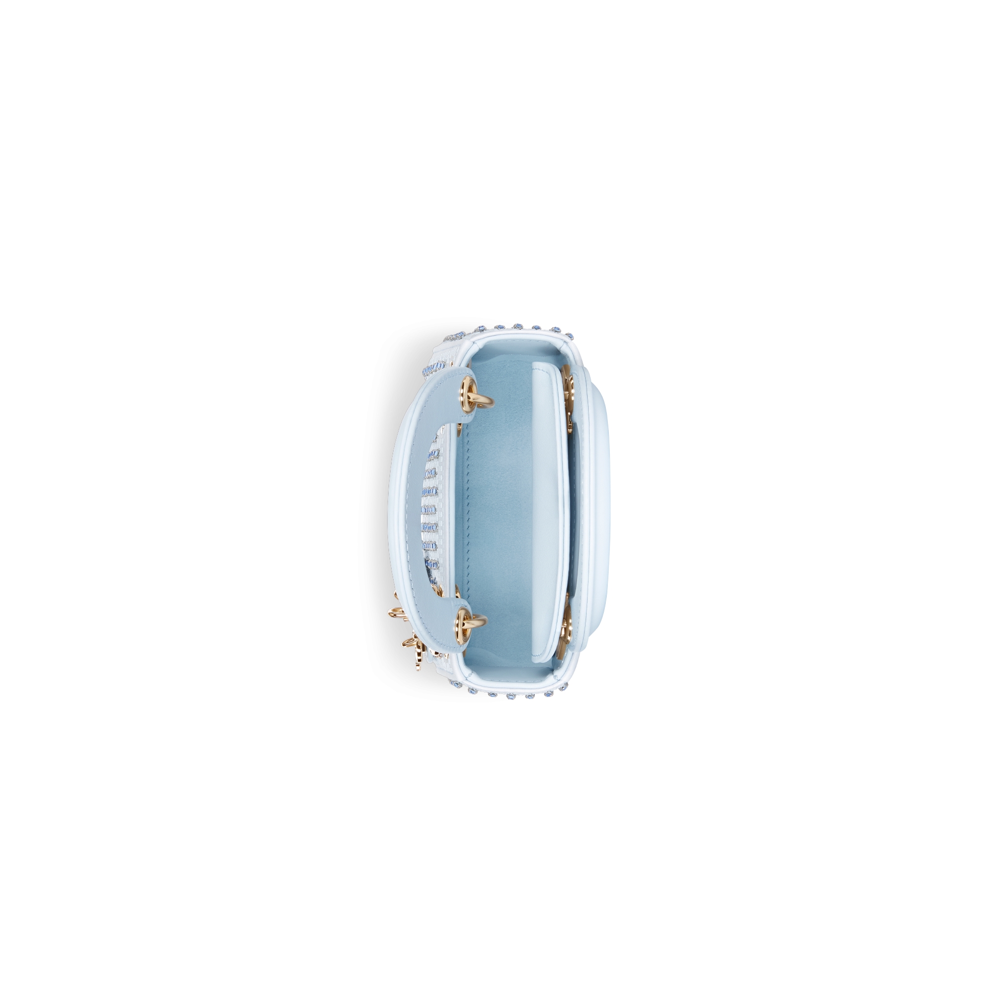 Lady Dior Micro Bag Sky Blue Satin Embroidered with 3D Flowers and ...