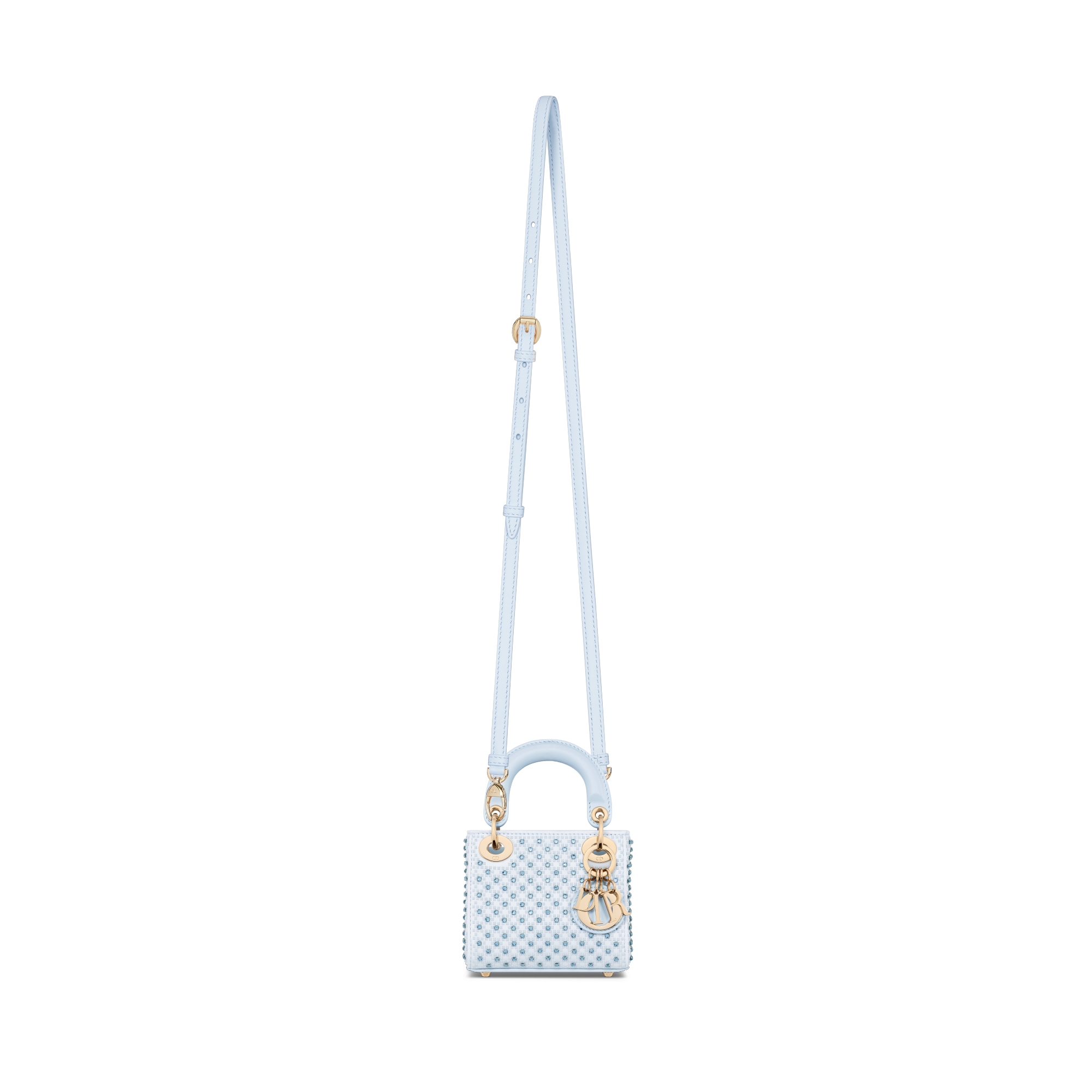Lady Dior Micro Bag Sky Blue Satin Embroidered with 3D Flowers and ...