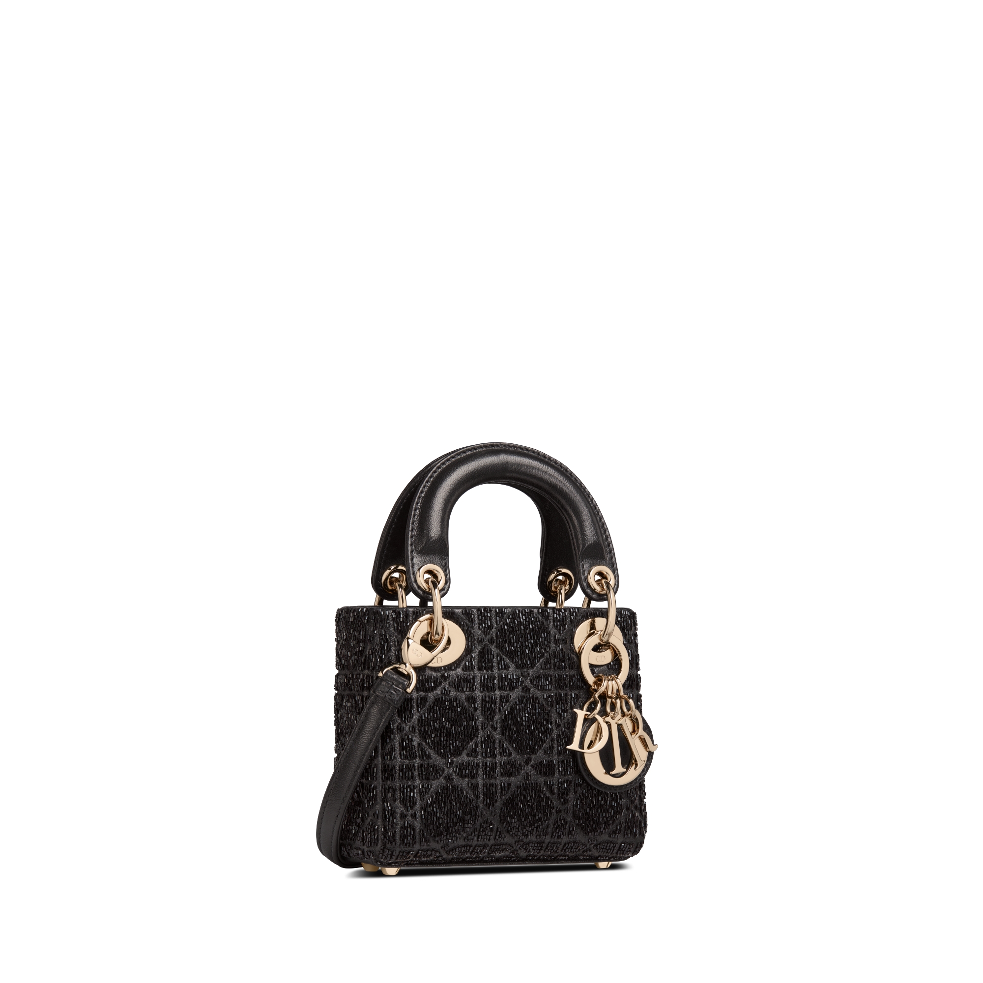 Lady Dior Micro Bag Gray Metallic Cannage Lambskin with Bead Embroidery ...