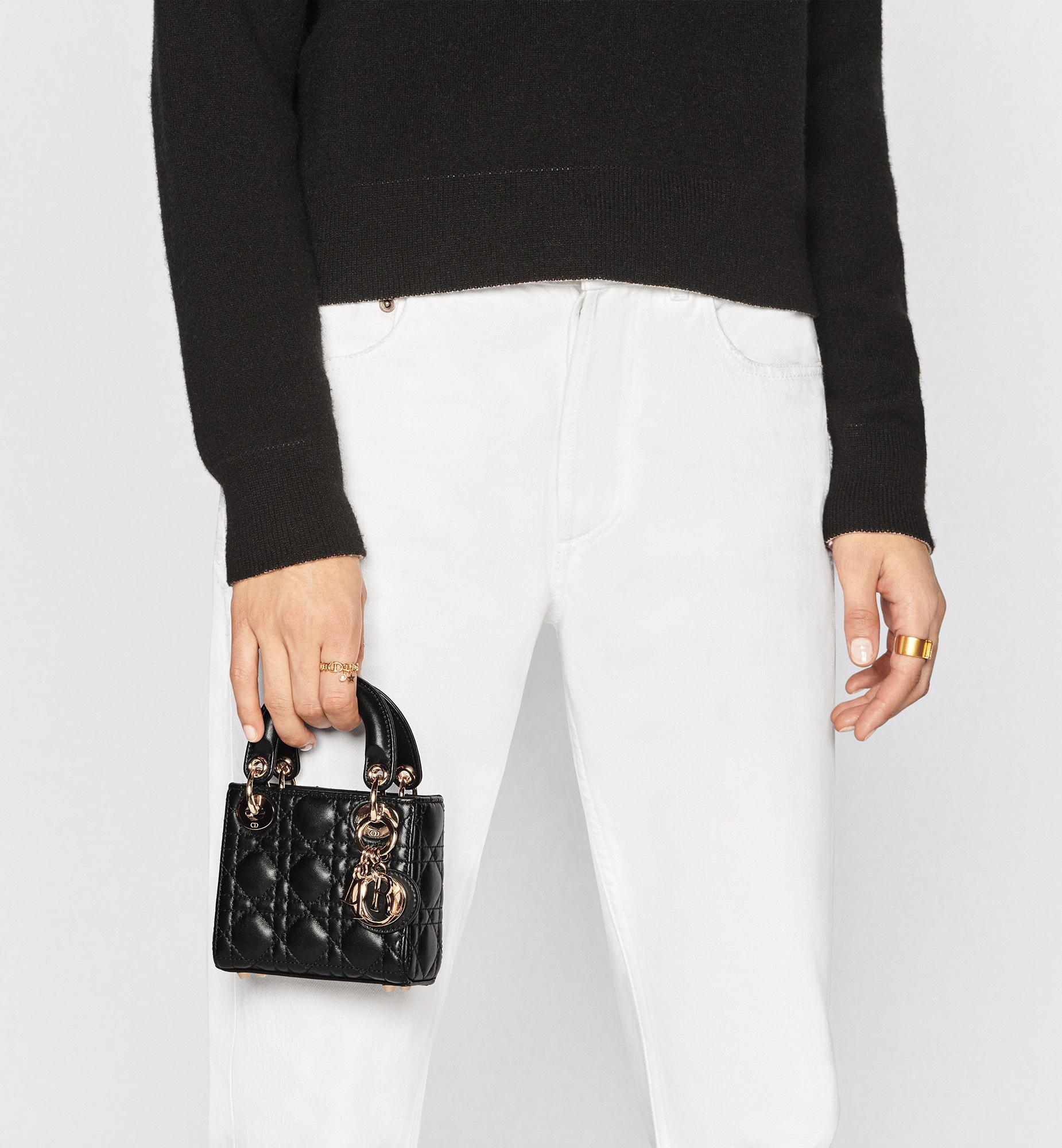 Lady Dior Micro Bag Gray Metallic Cannage Lambskin with Bead Embroidery ...