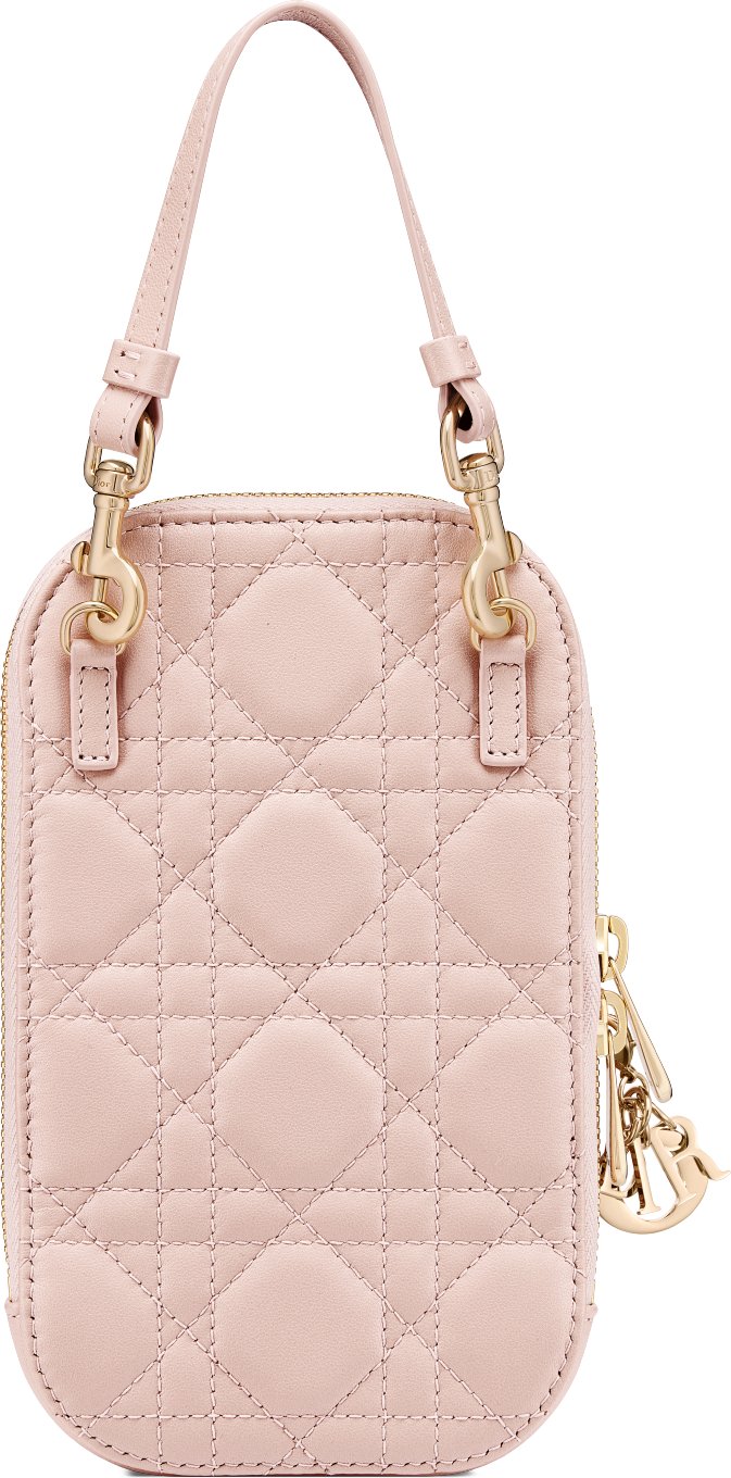 Lady Dior Call'in Dior Phone Holder Powder Pink Cannage Lambskin | DIOR