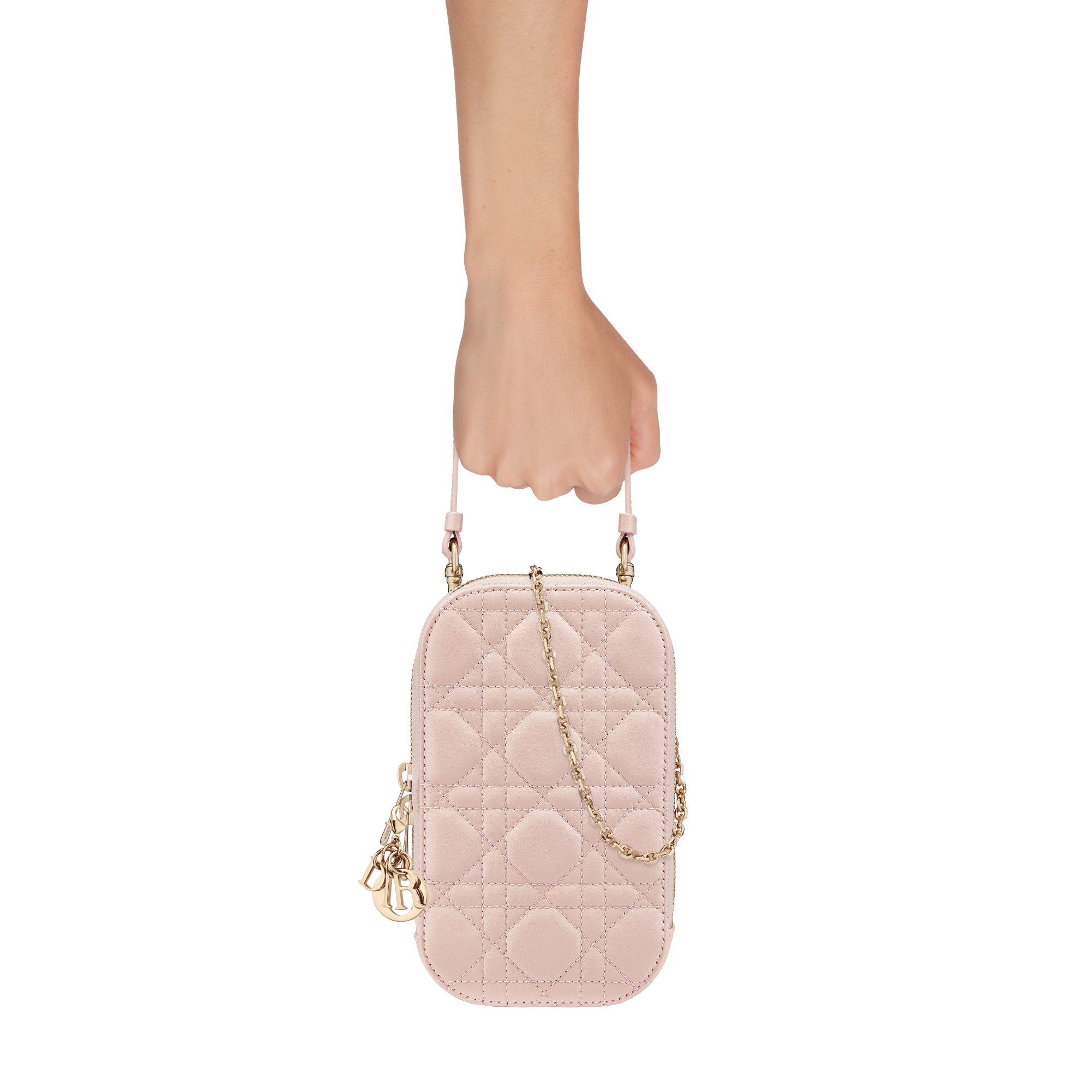 Lady Dior Call'in Dior Phone Holder Powder Pink Cannage Lambskin | DIOR