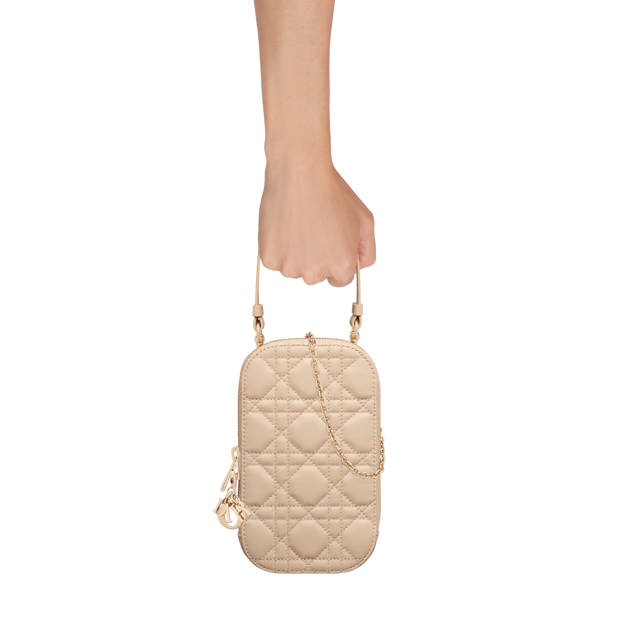 Lady Dior Call'in Dior Phone Holder Powder Beige Cannage Lambskin | DIOR