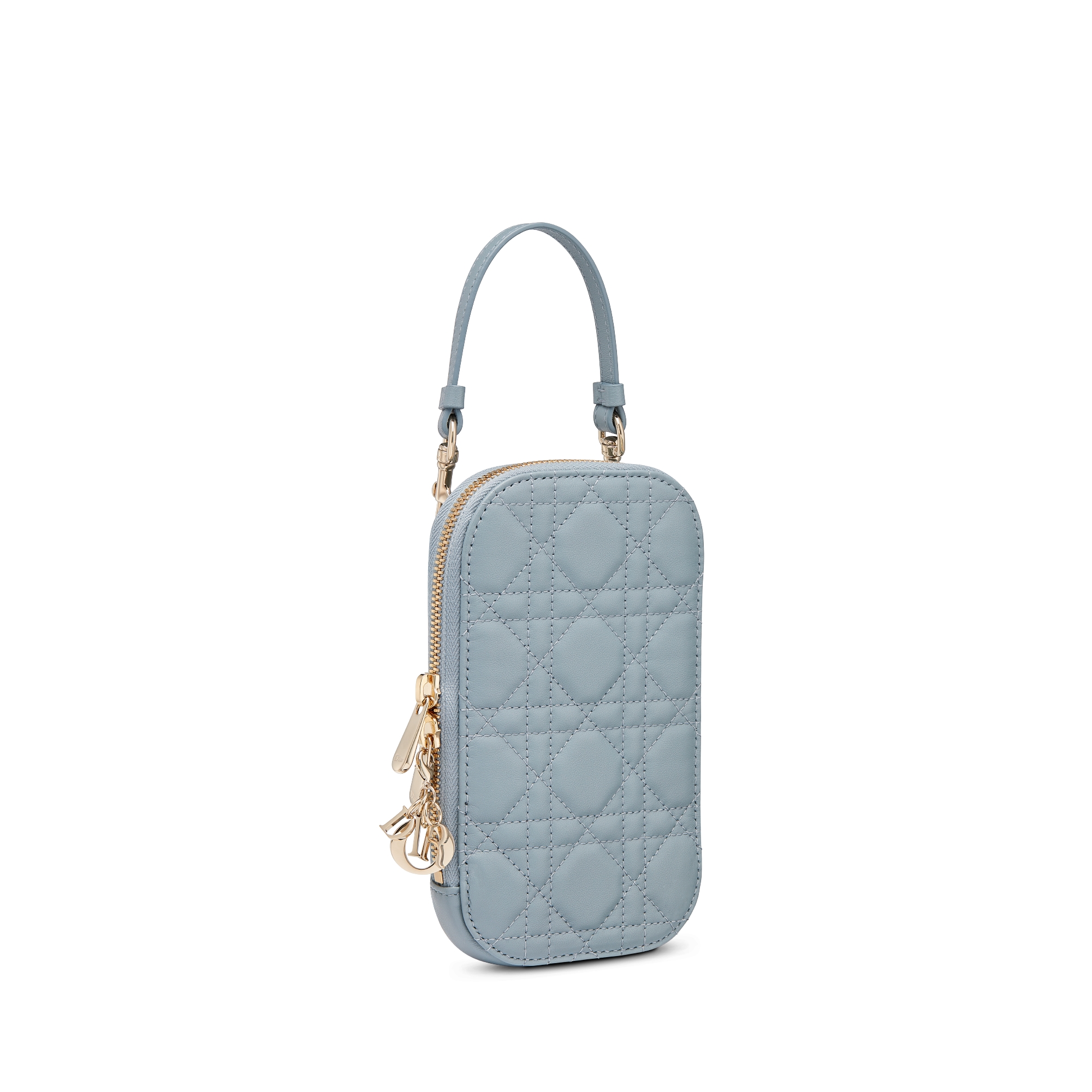 Lady Dior Call'in Dior Phone Holder Cloud Blue Cannage Lambskin | DIOR