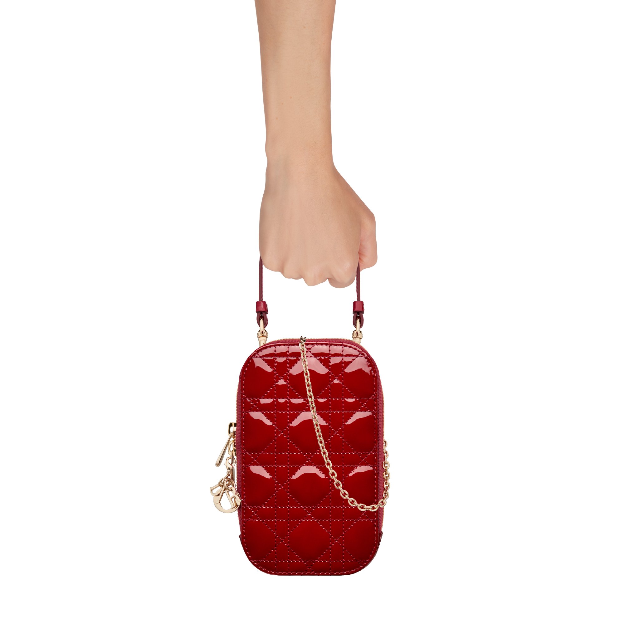 Lady Dior Call'in Dior Phone Holder Cherry Red Patent Cannage Calfskin ...