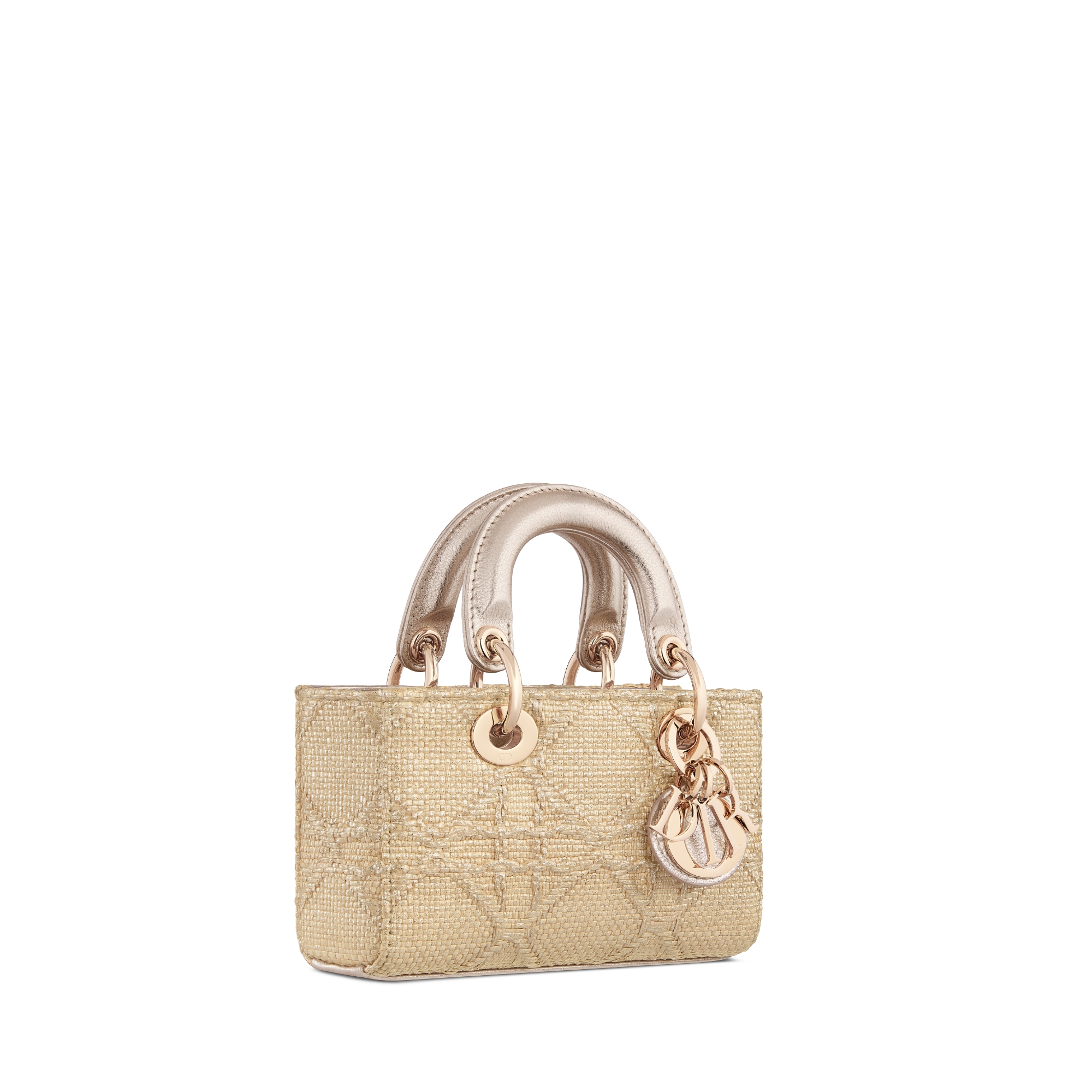 Lady D-Joy Micro Bag Cannage Raffia with Gold-Tone Metallic Thread | DIOR