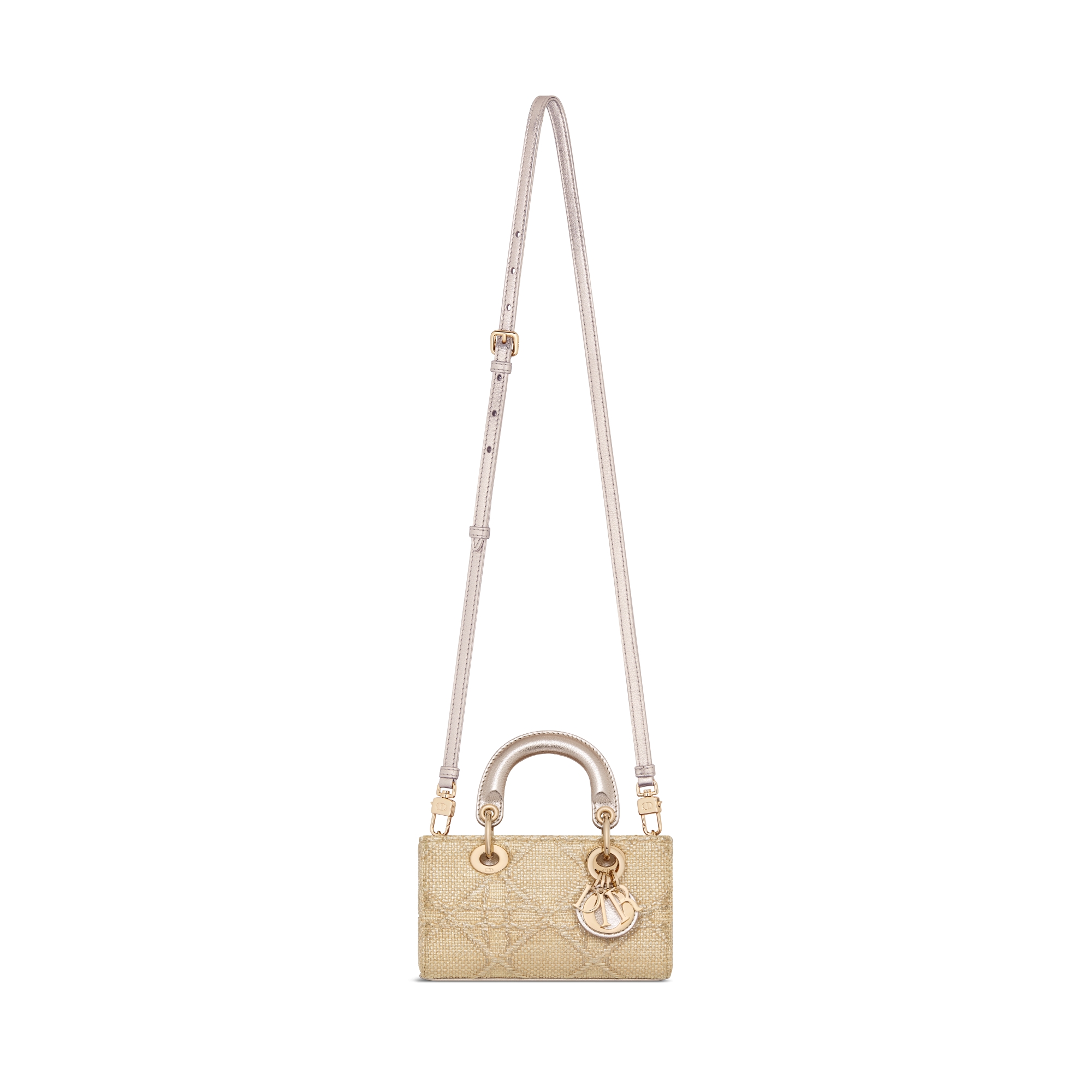 Lady D-Joy-microtas Raffia met Cannage-motief en goudkleurig metallic ...
