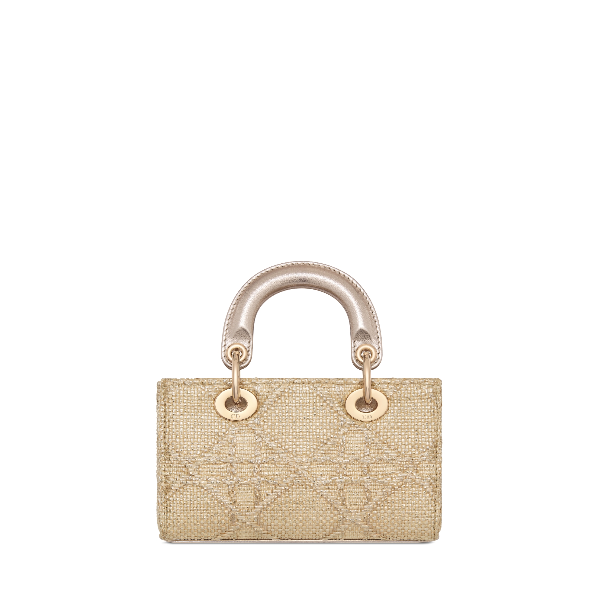 Lady D-Joy-microtas Raffia met Cannage-motief en goudkleurig metallic ...
