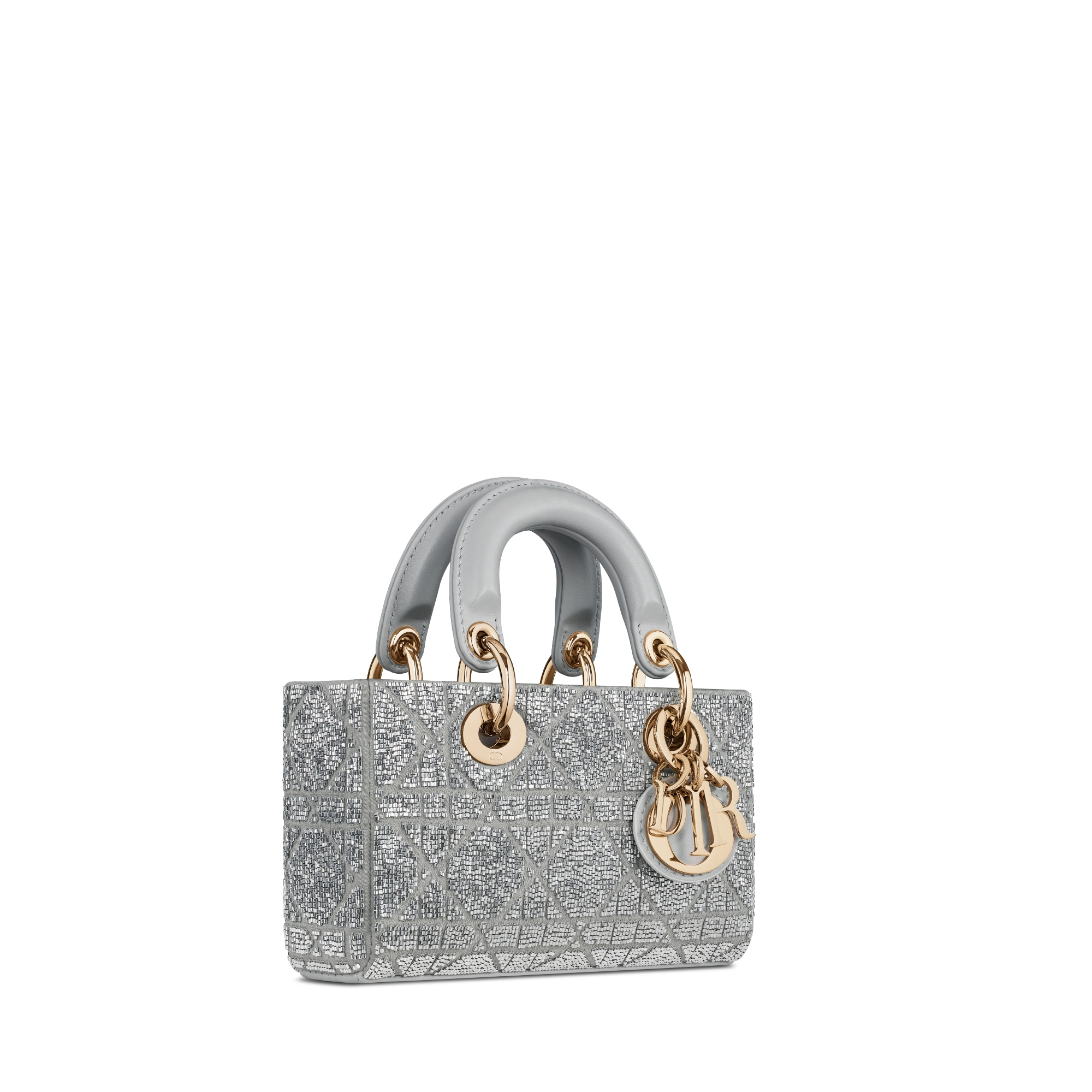 Dior Or Lady D-Joy Micro Bag Metallic Silver-Tone Microbead-Embroidered ...