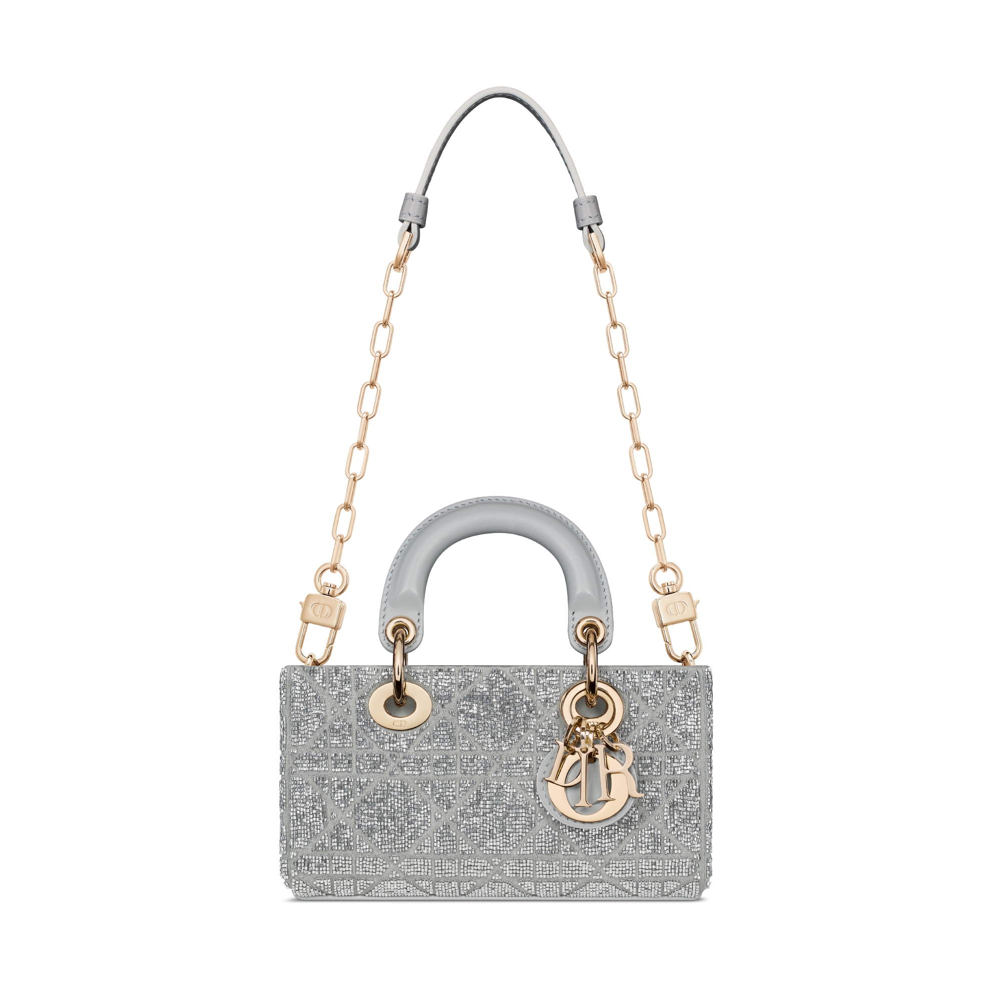 Dior Or Lady D-Joy Micro Bag Metallic Silver-Tone Microbead-Embroidered ...