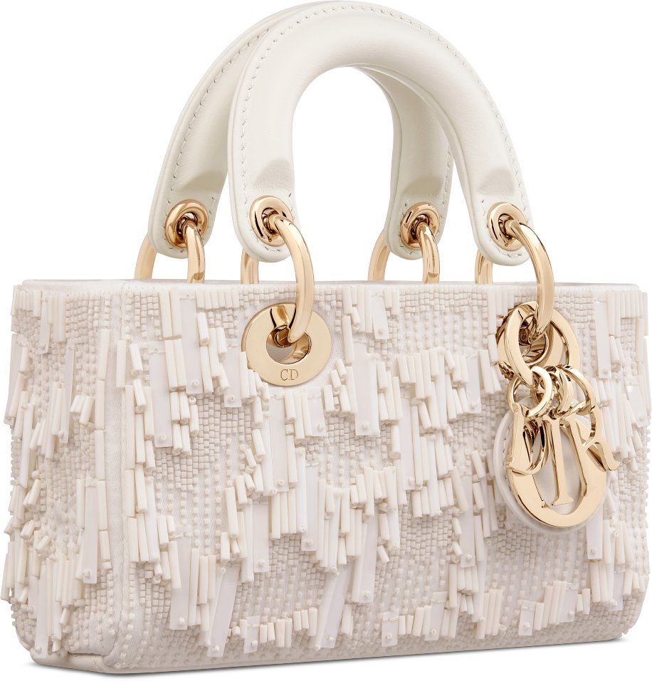 Lady D-Joy Micro Bag Latte Cotton Embroidered with Beaded and Sequined ...