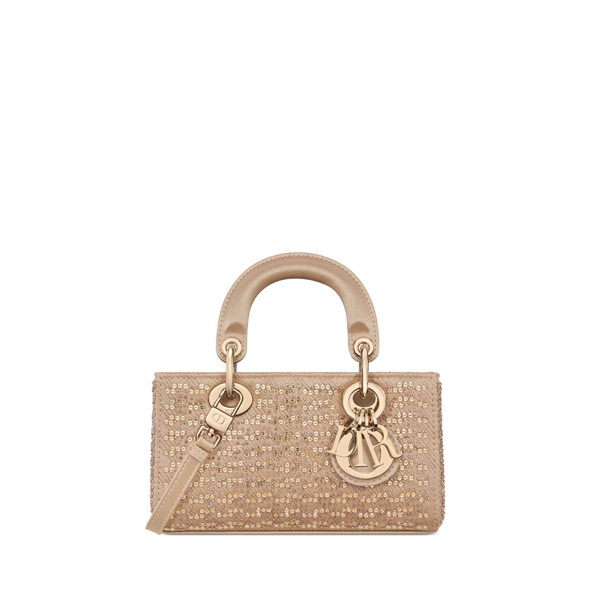 Lady D-Joy Micro Bag Warm Taupe Satin Embroidered with Bronze-Tone ...