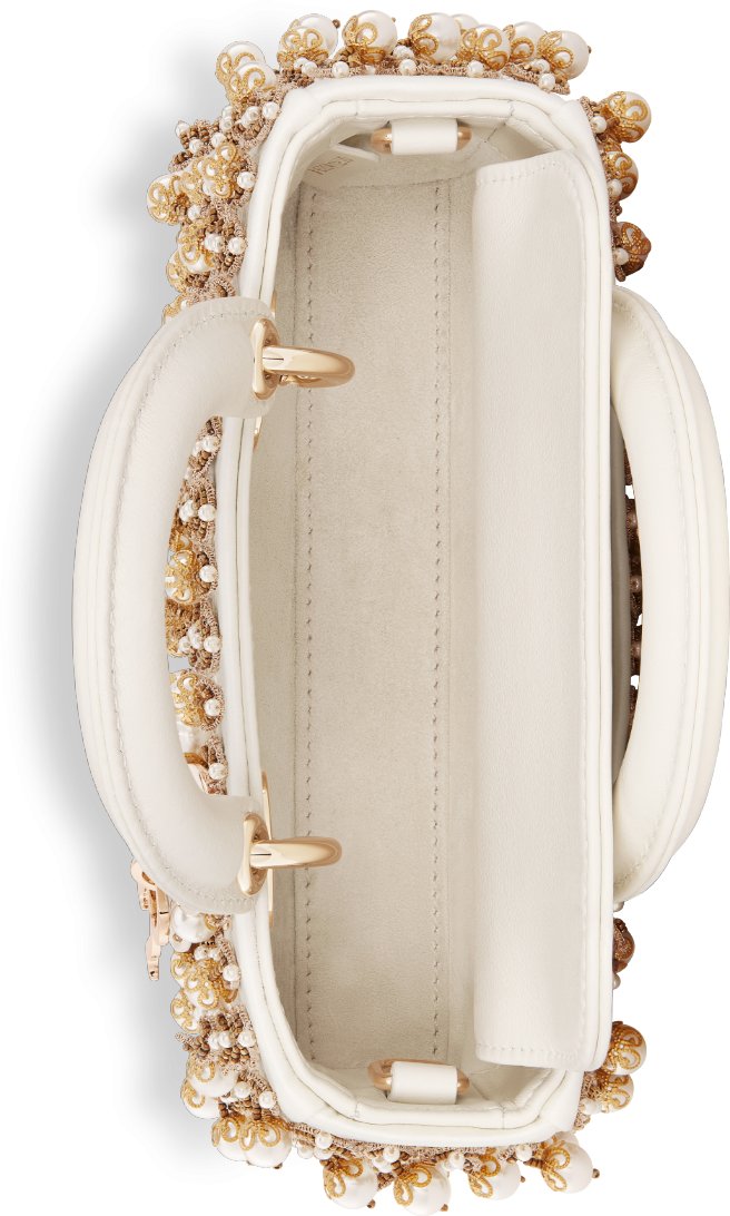 Lady D-Joy Micro Bag Latte Satin Embroidered with White Resin Pearls ...