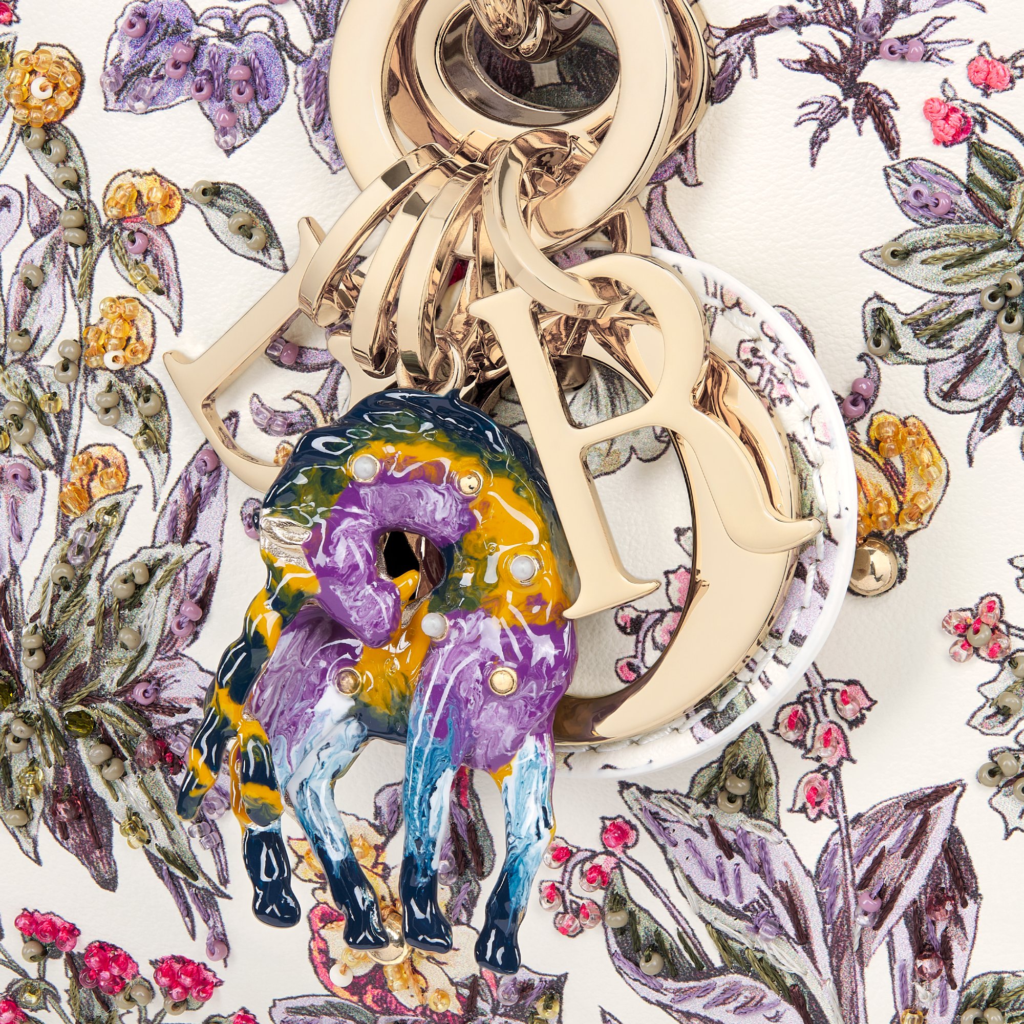 Lady D-Joy Micro Bag Latte Calfskin with Microbead Embroidery and ...