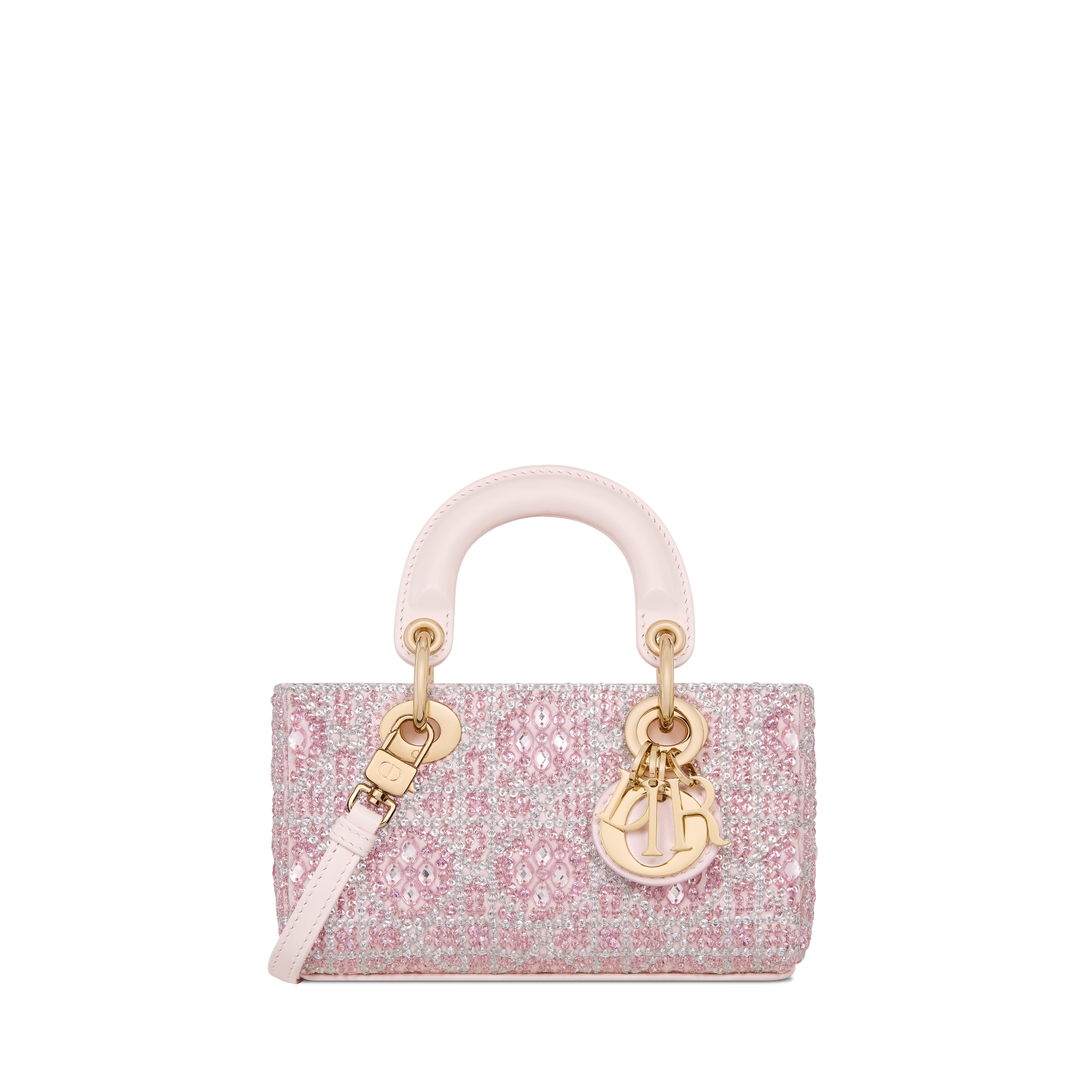 Mini Lady Dior Bag Cannage Embroidery with Pink Beads and Silver-Tone ...