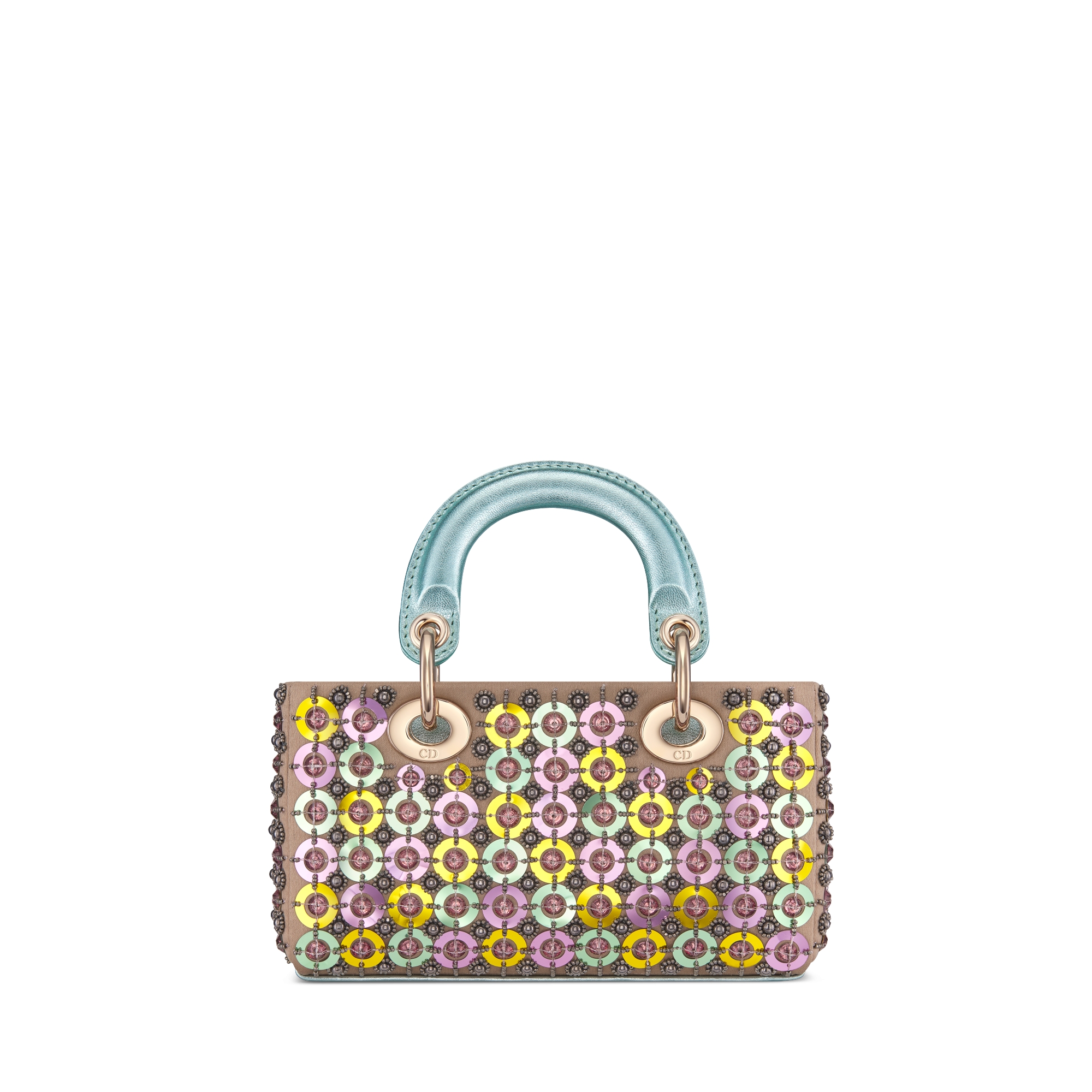 Lady D-Joy Micro Bag Satin Embroidered with Silver-Finish Cabochons and ...