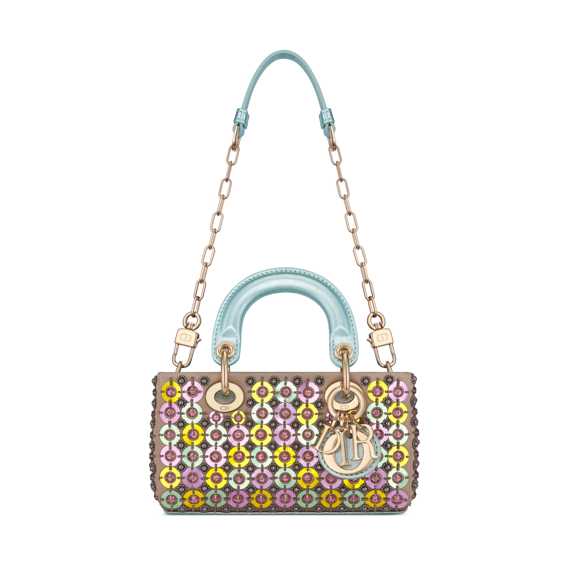 Lady D-Joy Micro Bag Satin Embroidered with Silver-Finish Cabochons and ...