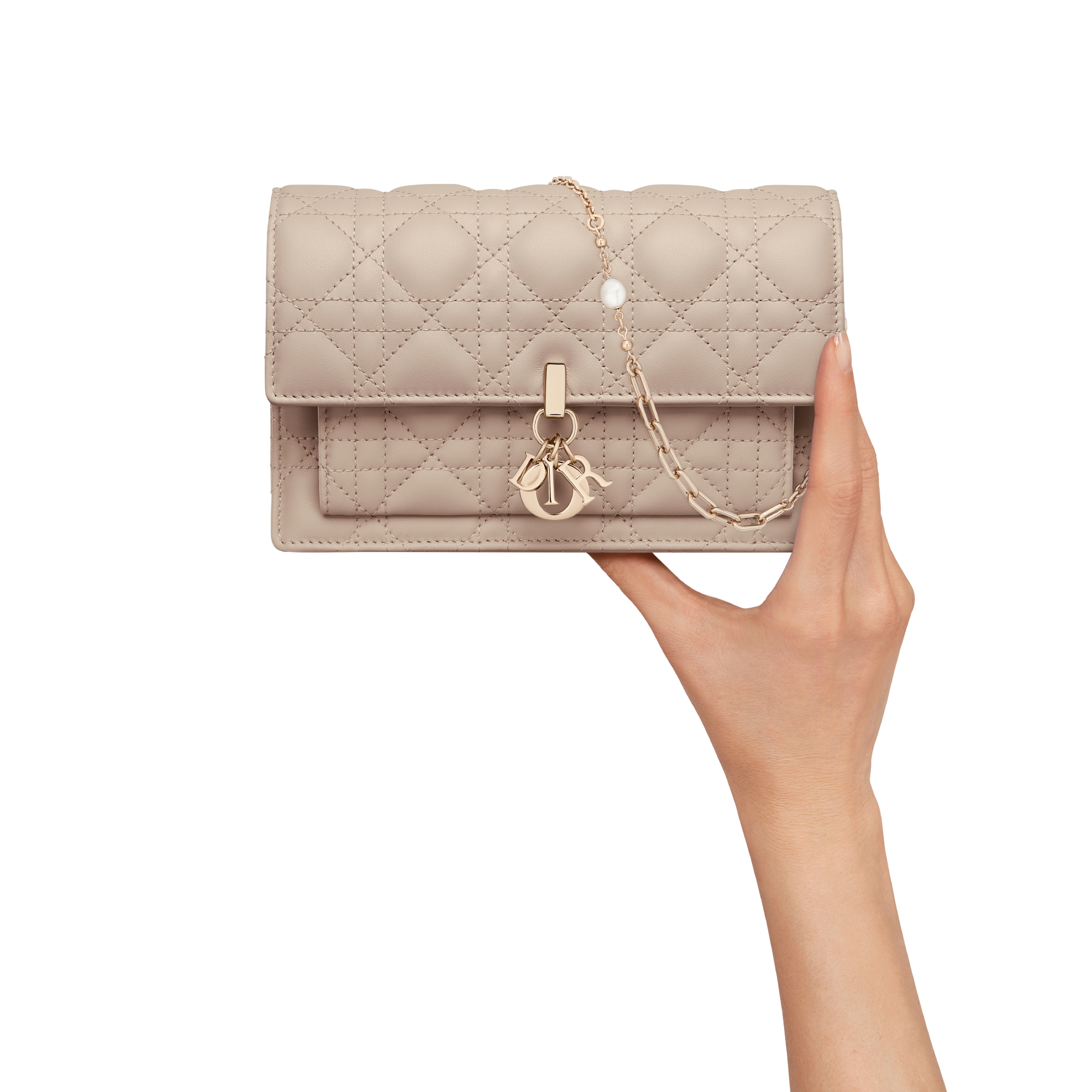 My Dior Daily Pouch with Chain Powder Beige Cannage Lambskin | DIOR