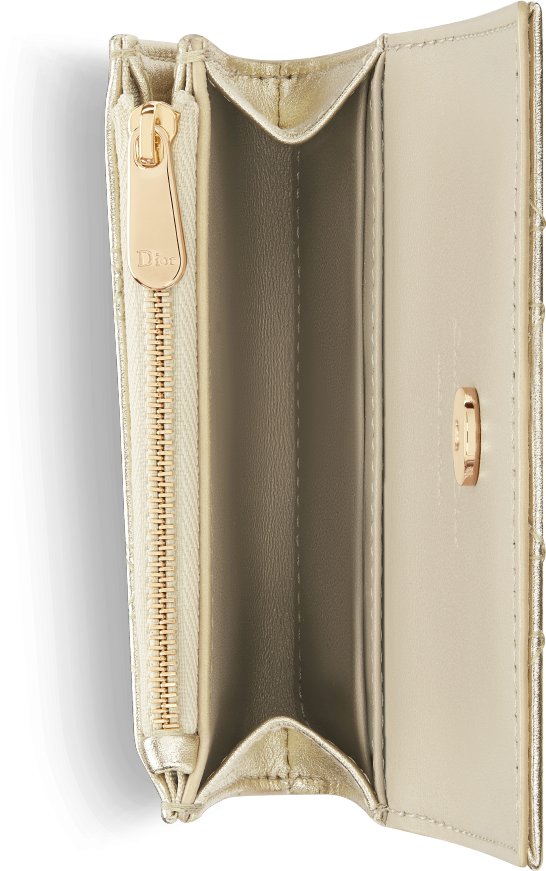 กระเป๋าสตางค์ My Dior Glycine หนังลูกวัวลาย Cannage โทนสีทองเมทัลลิค | DIOR