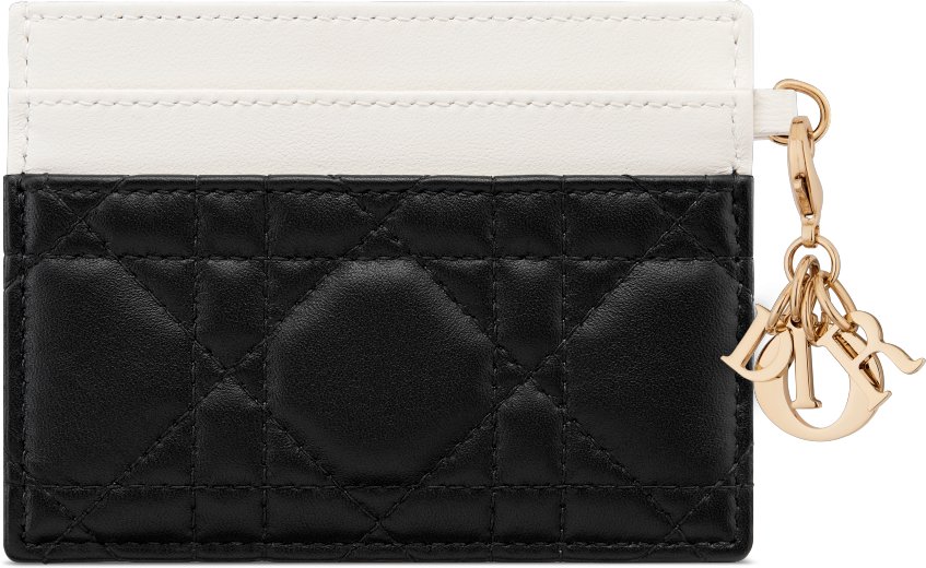 Lady Dior Freesia Card Holder Two-Tone Black and Latte Cannage Lambskin ...