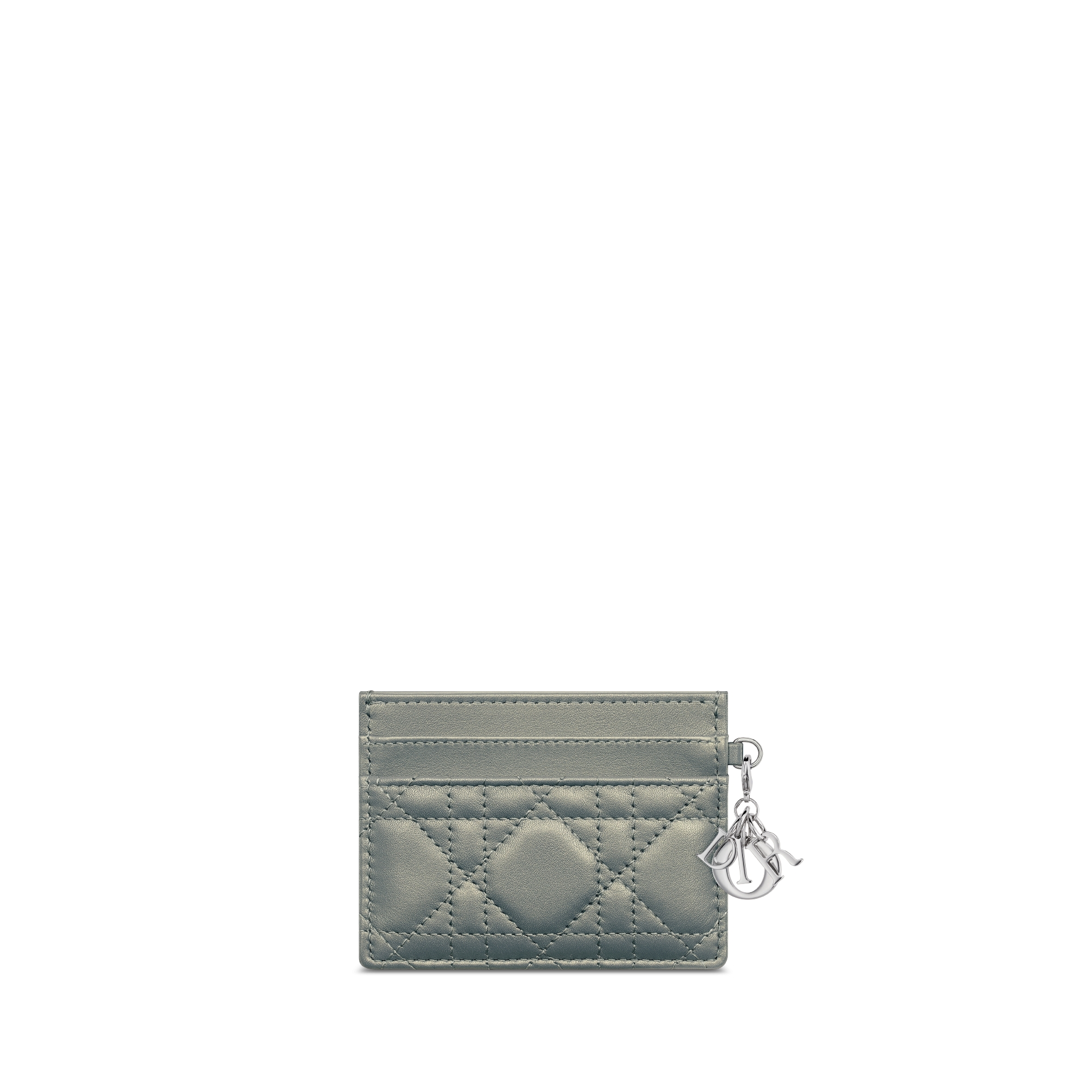 Lady Dior Freesia Card Holder Gray Pearlescent and Metallic Cannage ...